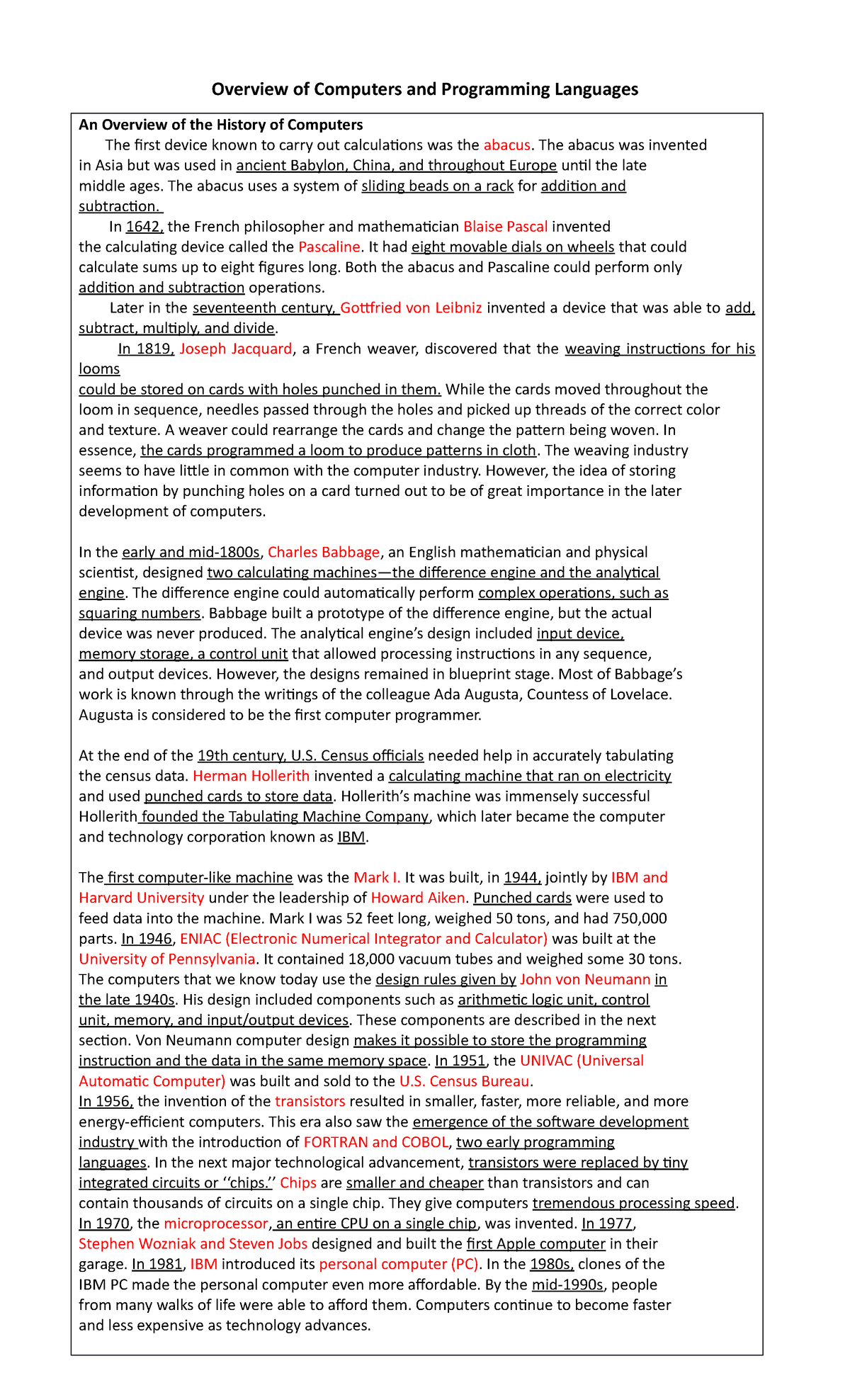 1 Overview Of Computers And Programming Languages The Abacus Was Invented In Asia But Was Used