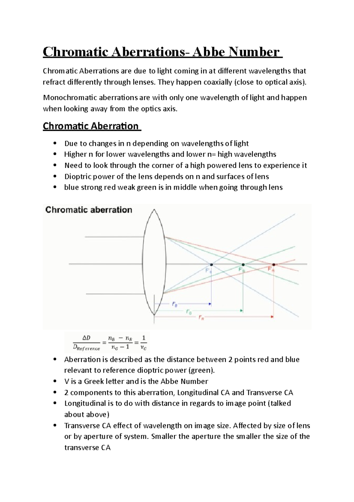Chromatic Aberrations Week 8 - Chromatic Aberrations- Abbe Number ...