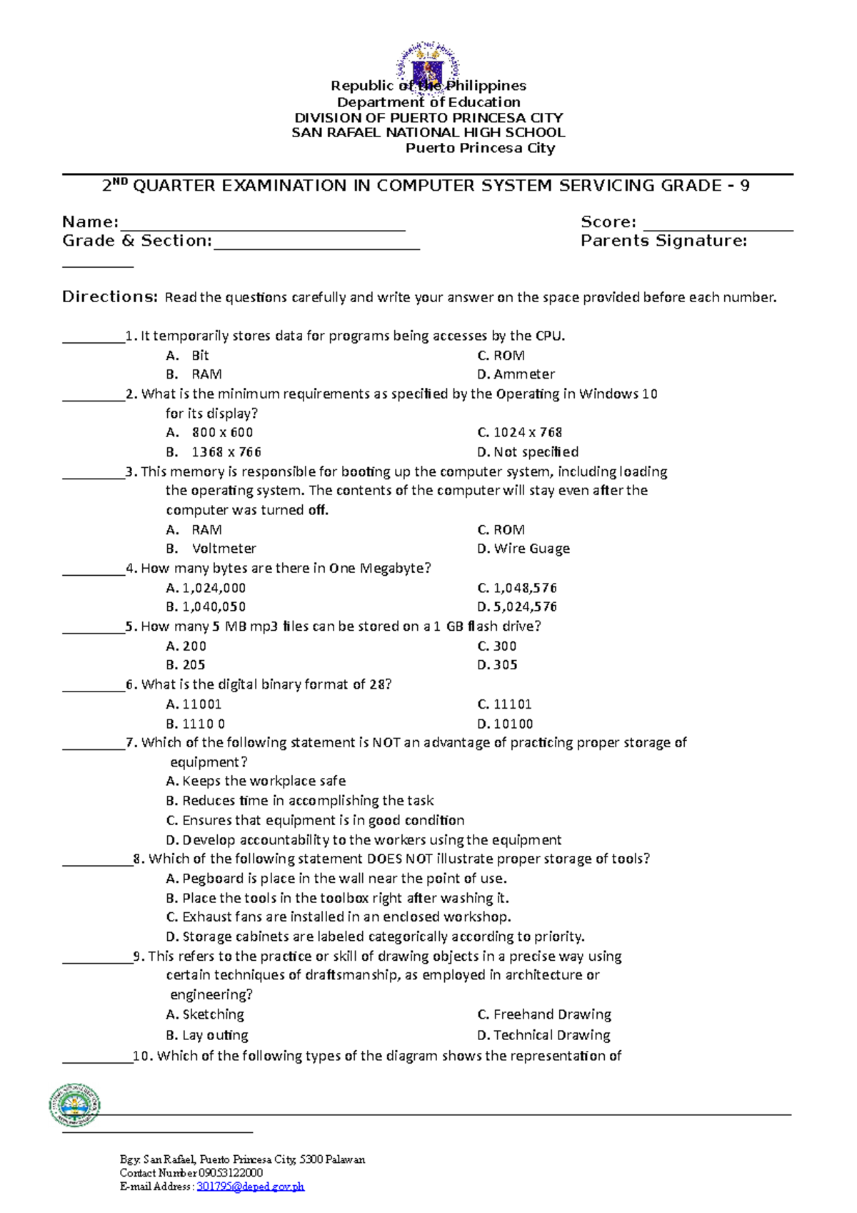 2ND Quarter Examination - Republic of the Philippines Department of ...