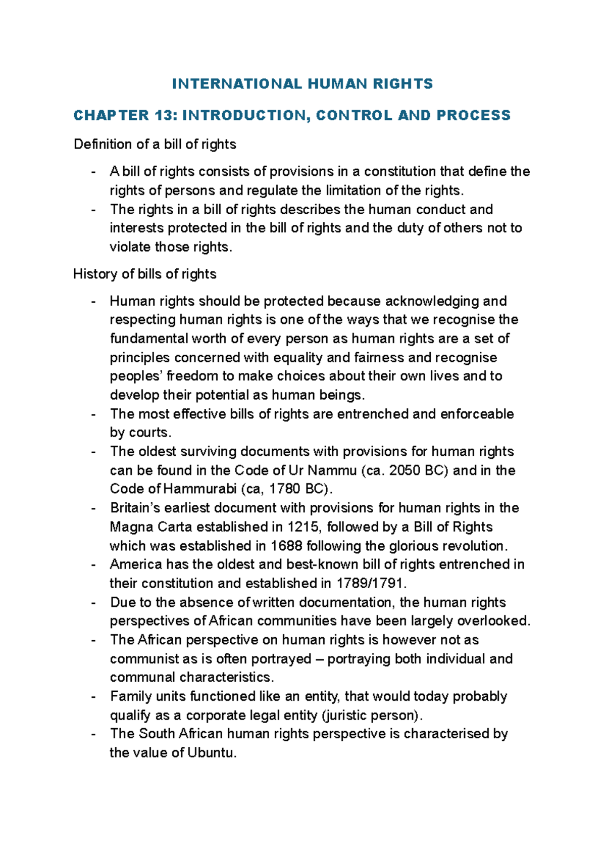 Human Rights - INTERNATIONAL HUMAN RIGHTS CHAPTER 13: INTRODUCTION ...