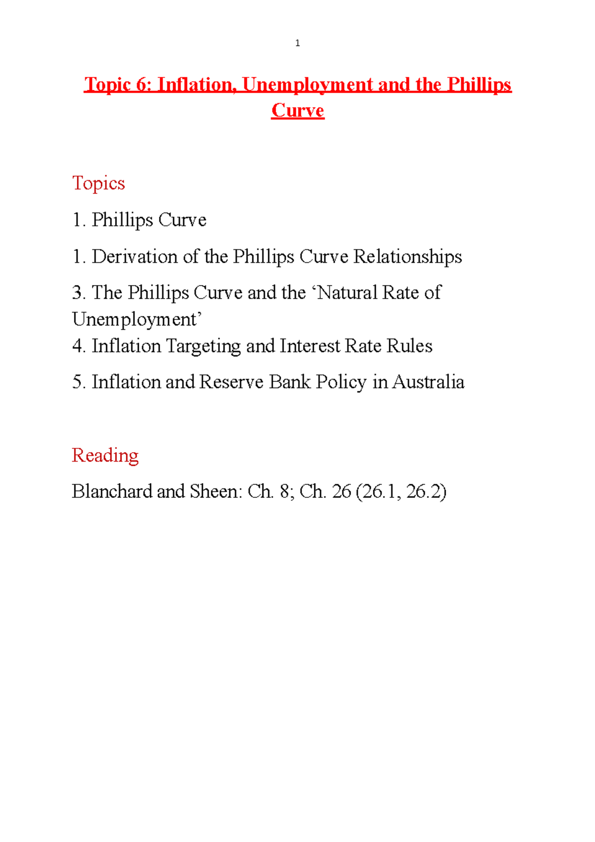 Topic 6 Inflation Unemployment and Phillips Curve - Topic 6 : Inflation ...