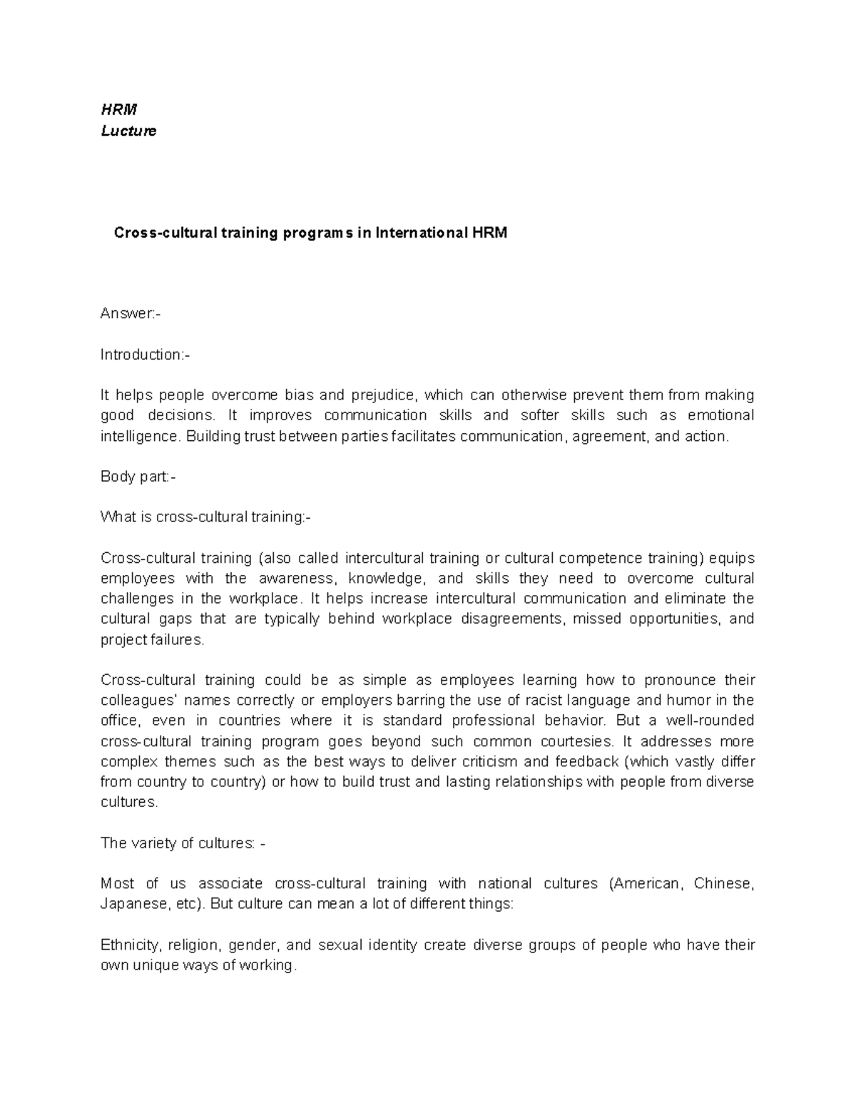 Cross-cultural training programs in International HRM - HRM Lucture ...