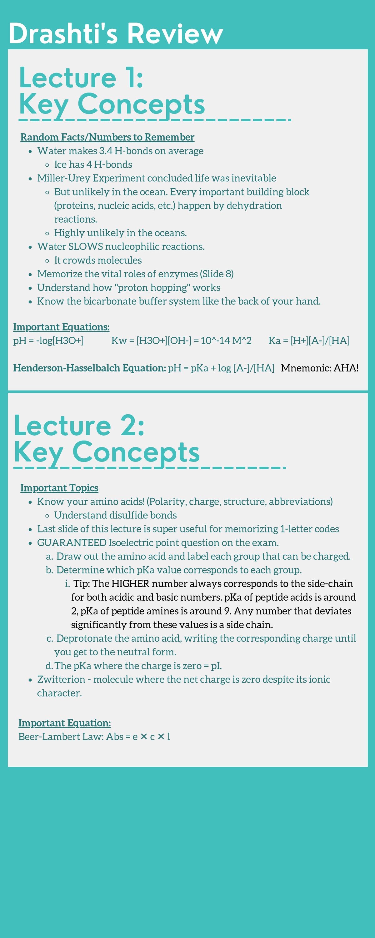 Lectures 1-12 Key Concepts - Lecture 1: Key Concepts Water makes 3 H ...