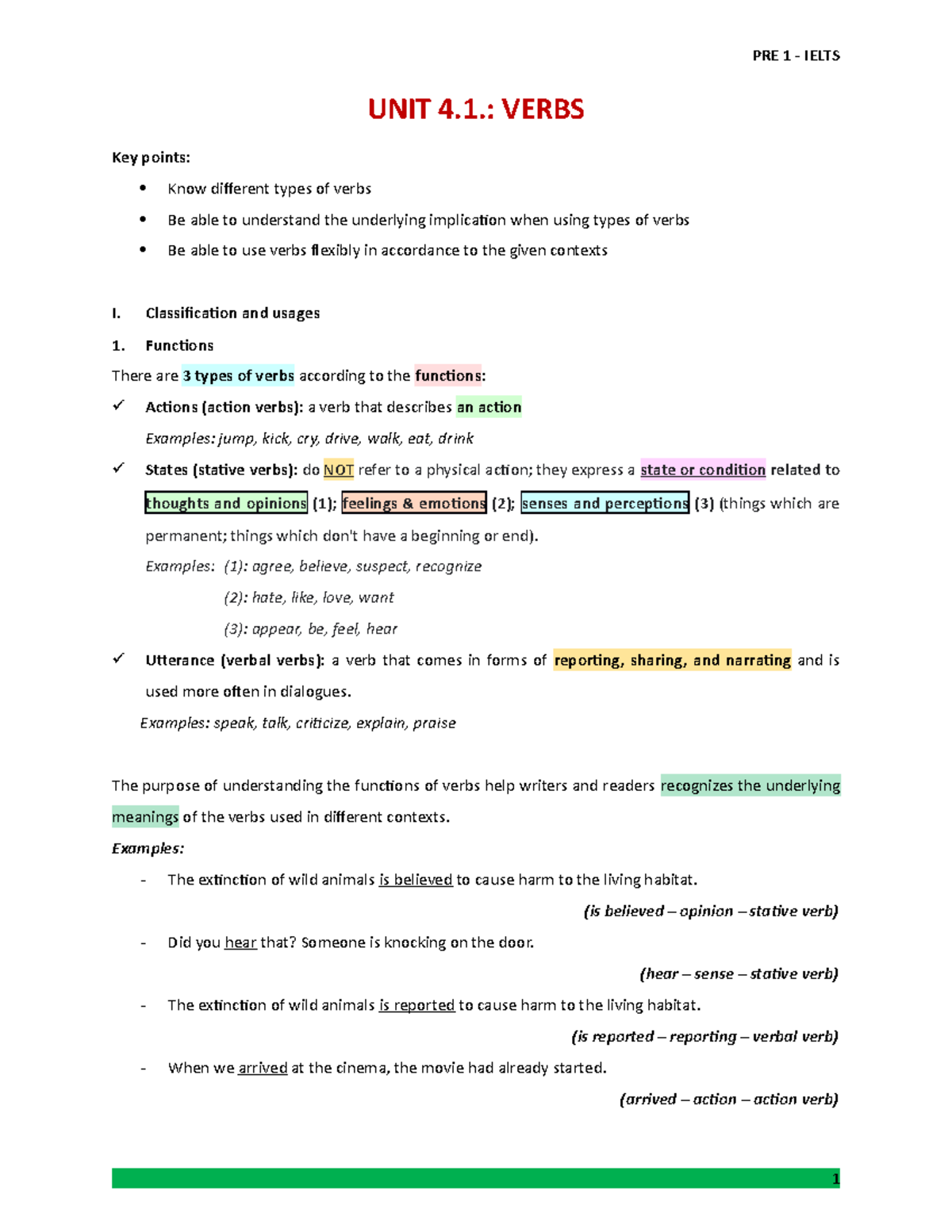 UNIT-5 Verbs - 11111 - UNIT 4.: VERBS Key points: Know different types ...