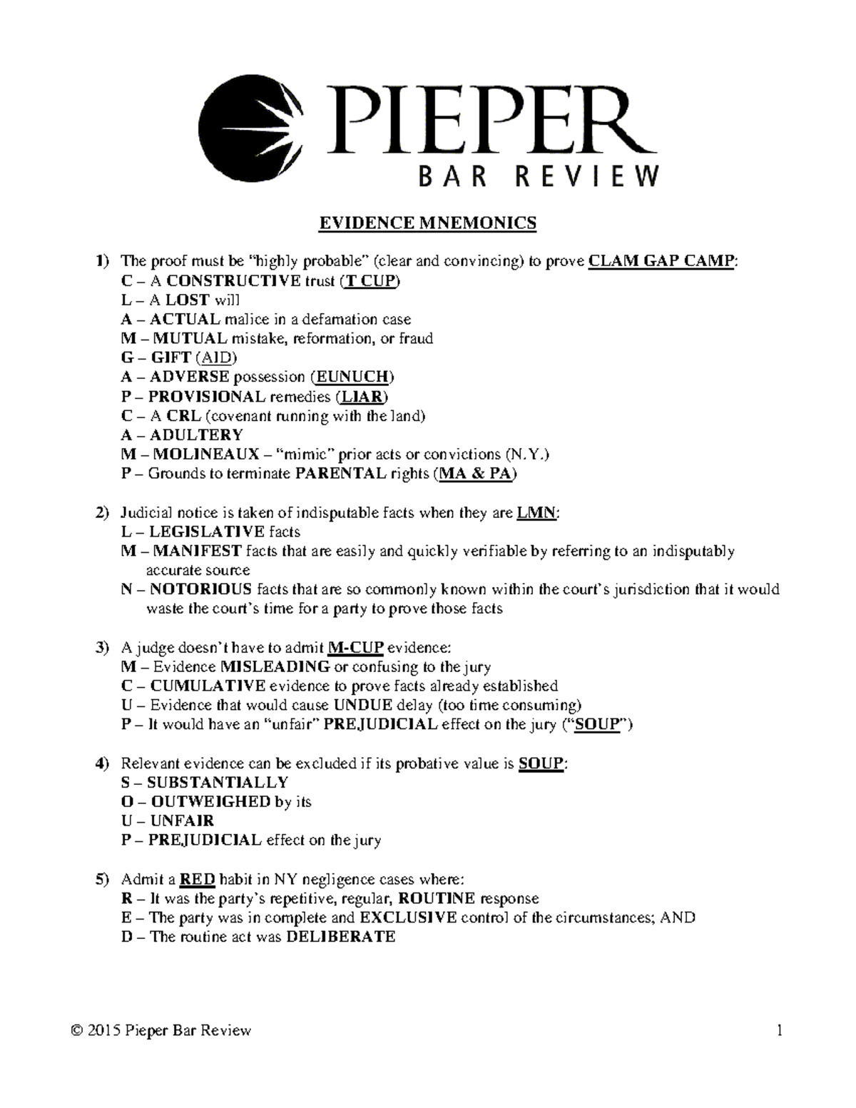 Evidence-Mnemonics - UBE Mnemonics - EVIDENCE MNEMONICS The proof must ...