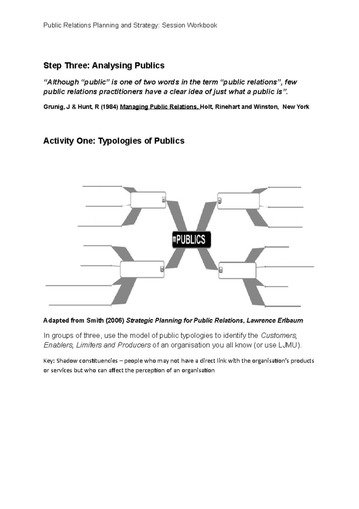 Publics worksheet use - Lecture notes 3 - Public Relations Planning and ...