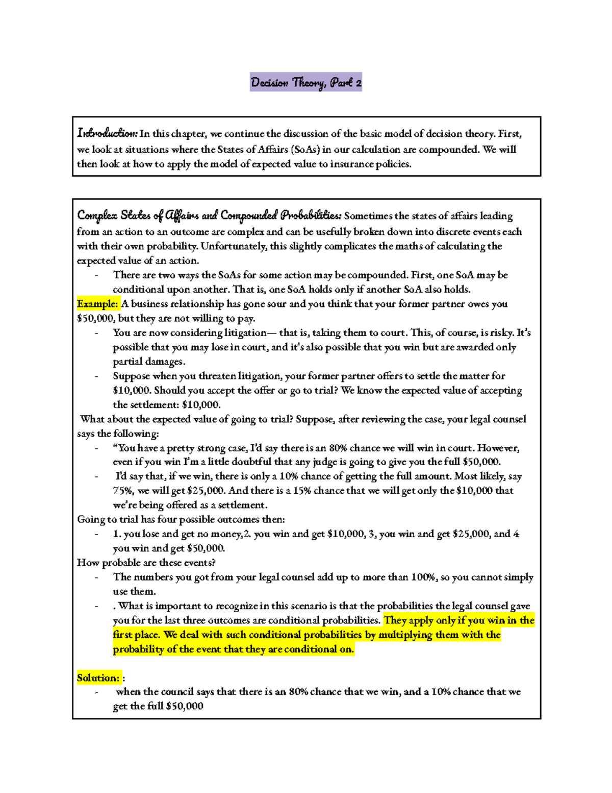Decision Theory notes, Part 2 BUS221 NOTES - Decisio Theor, Pa 2 ...