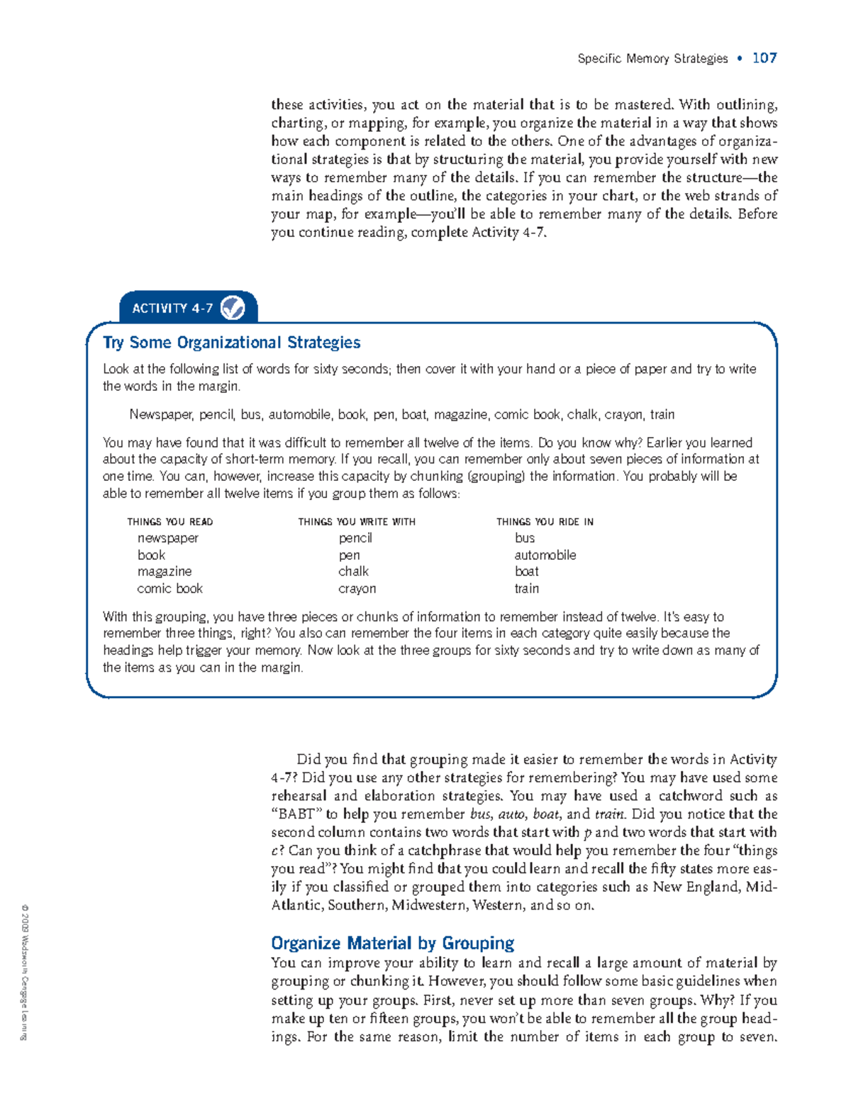 Activity 4.7-Organizational Strategies - © 2009 Wadsworth Cengage ...