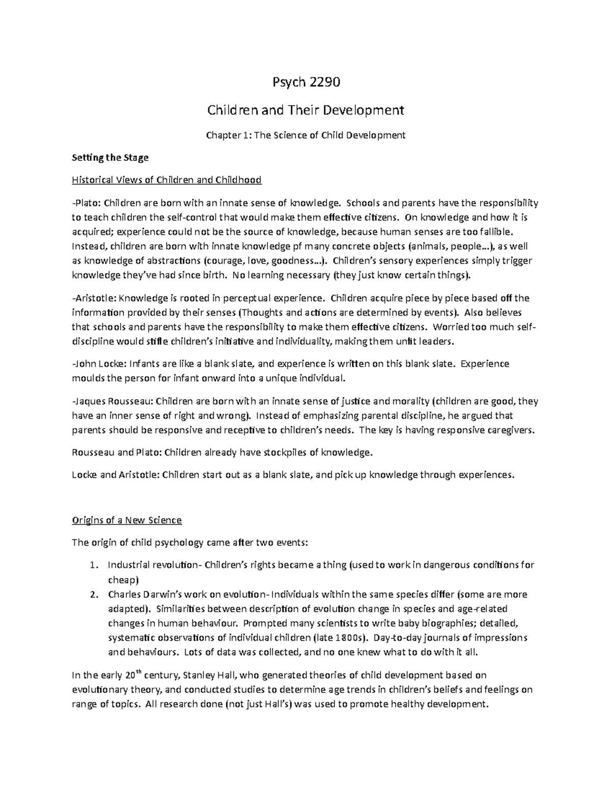 Chapter 1 - Psych 2290 Children and Their Development Chapter 1: The ...