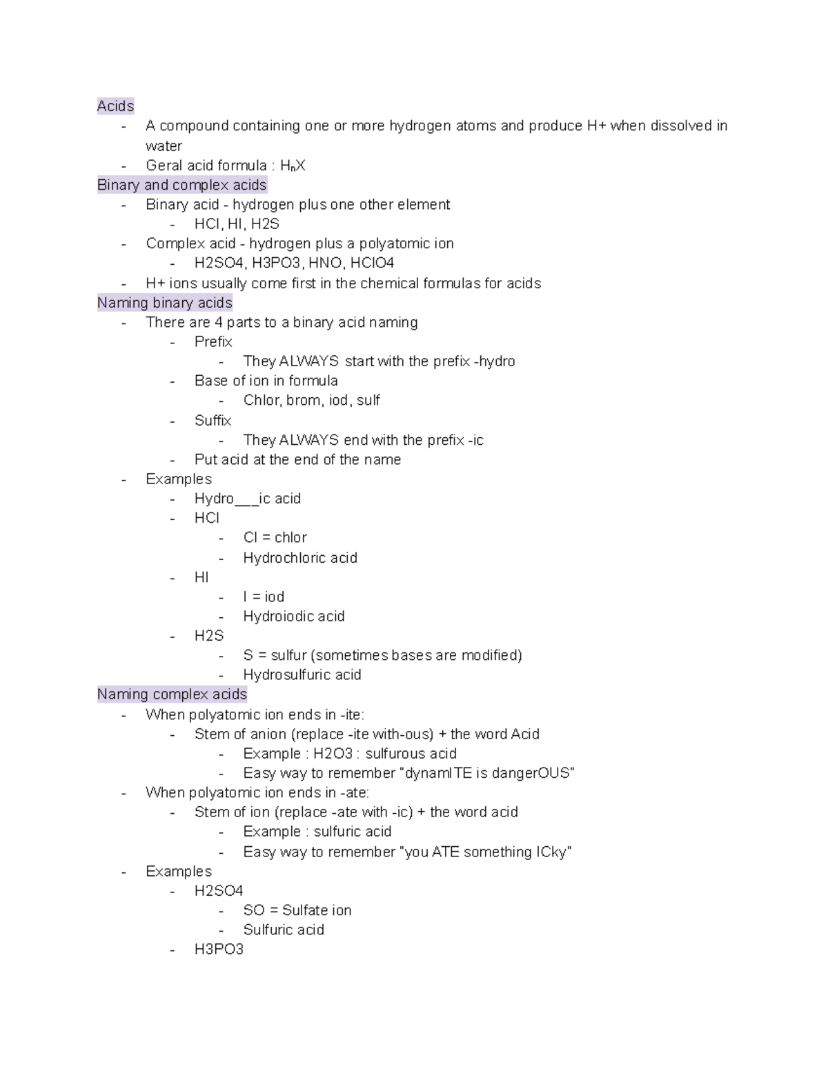Naming acids and bases - Acids - A compound containing one or more ...
