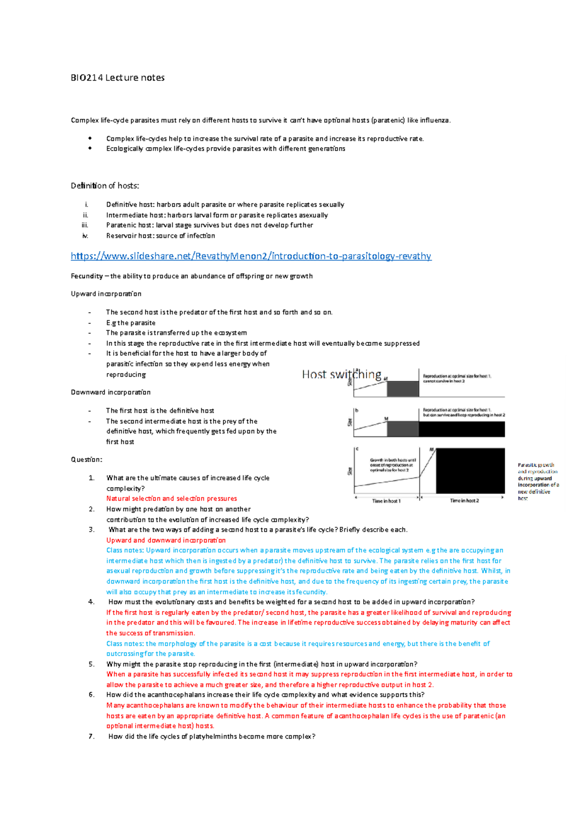 BIO214 Lecture notes week 2 - BIO214 Lecture notes Complex life-cycle ...