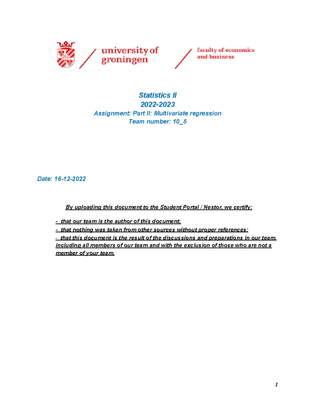 2 Part II Multivariate regression - Statistics II 2022- Assignment: Part II: Multivariate ...