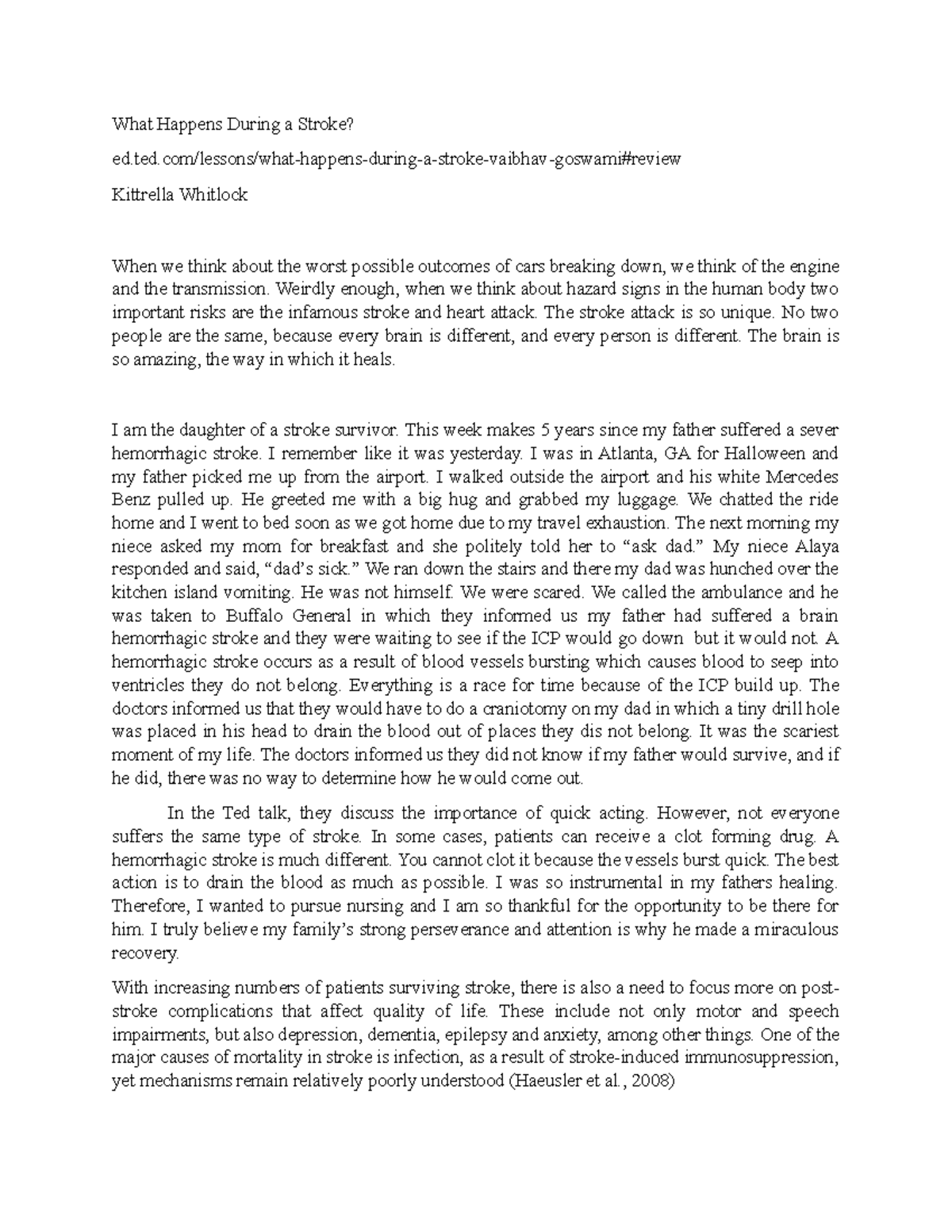 Stroke ted talk - lecture - What Happens During a Stroke? - Studocu