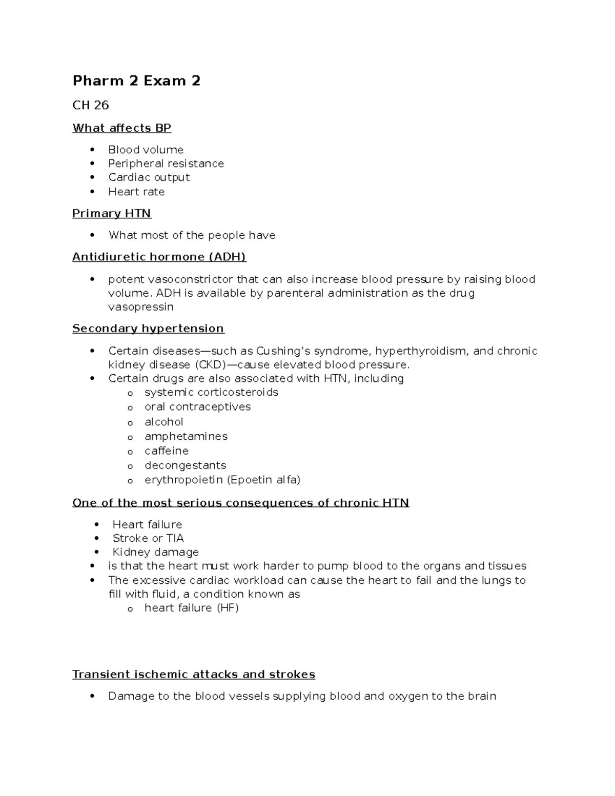 Pharm 2 Exam 2 - study notes - Pharm 2 Exam 2 CH 26 What affects BP ...