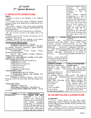 21STQ4- Reviewer - MINDANAO LANGUAGES ETHNIC GROUPS LESSON 9 : MINDANAO ...