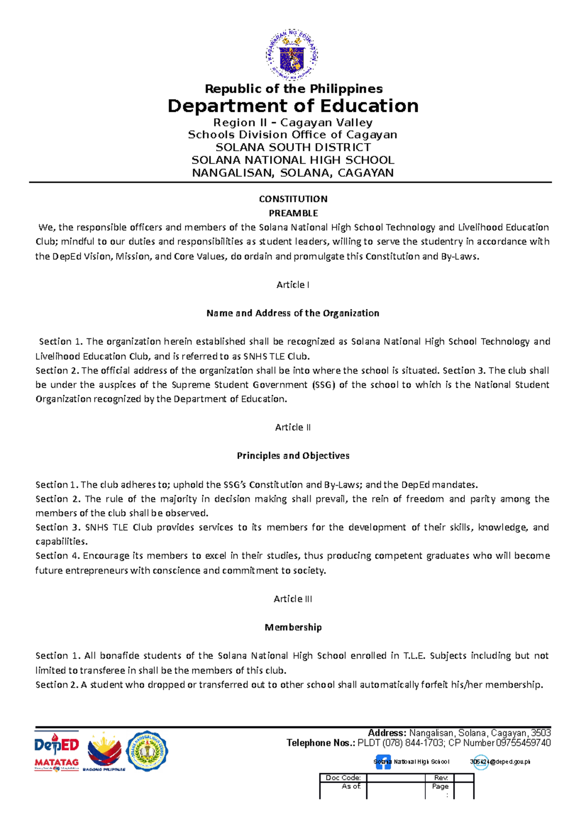 TLE BY-LAWS in school - Department of Education Region II – Cagayan ...