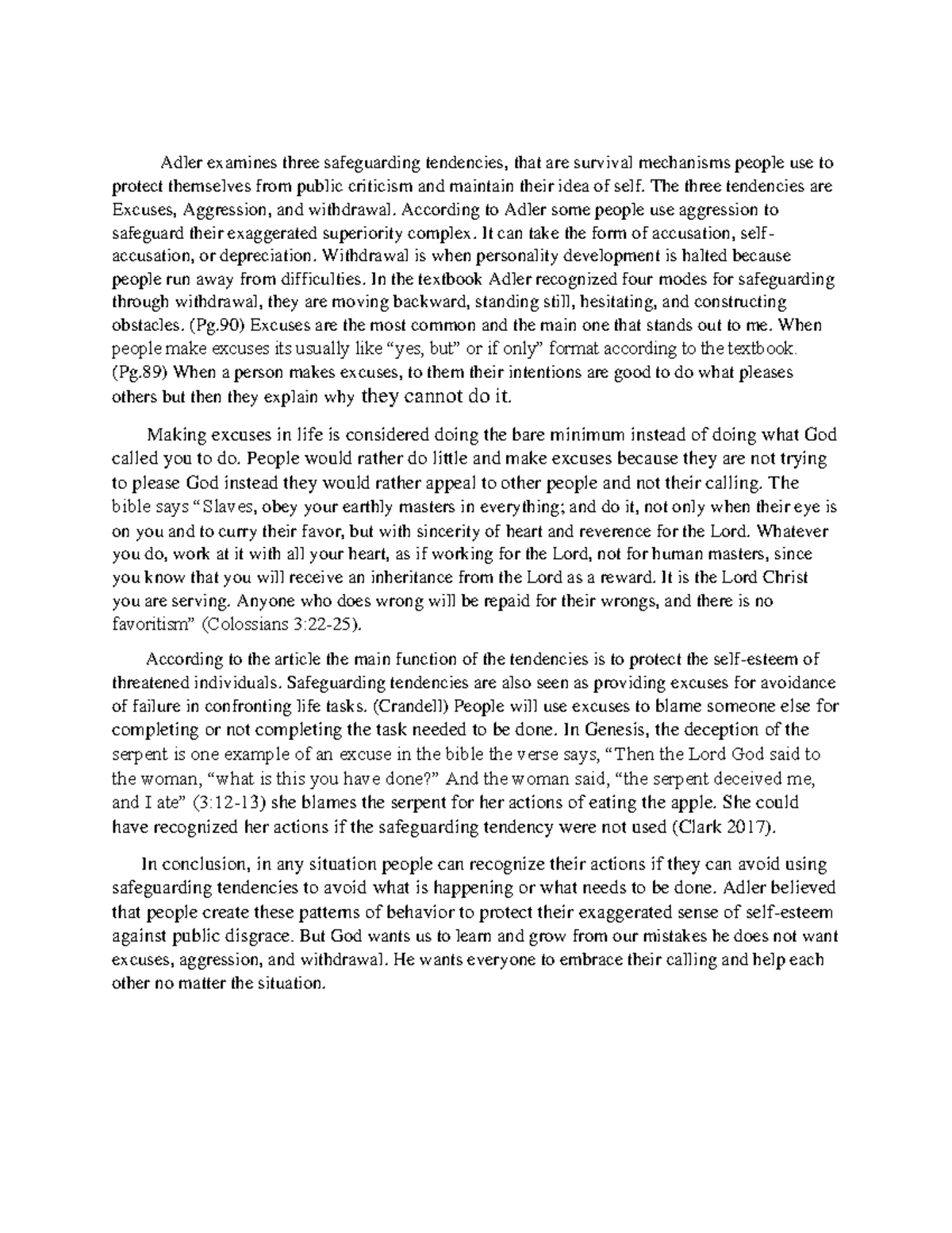 Adler assignment week 2 - Adler examines three safeguarding tendencies ...