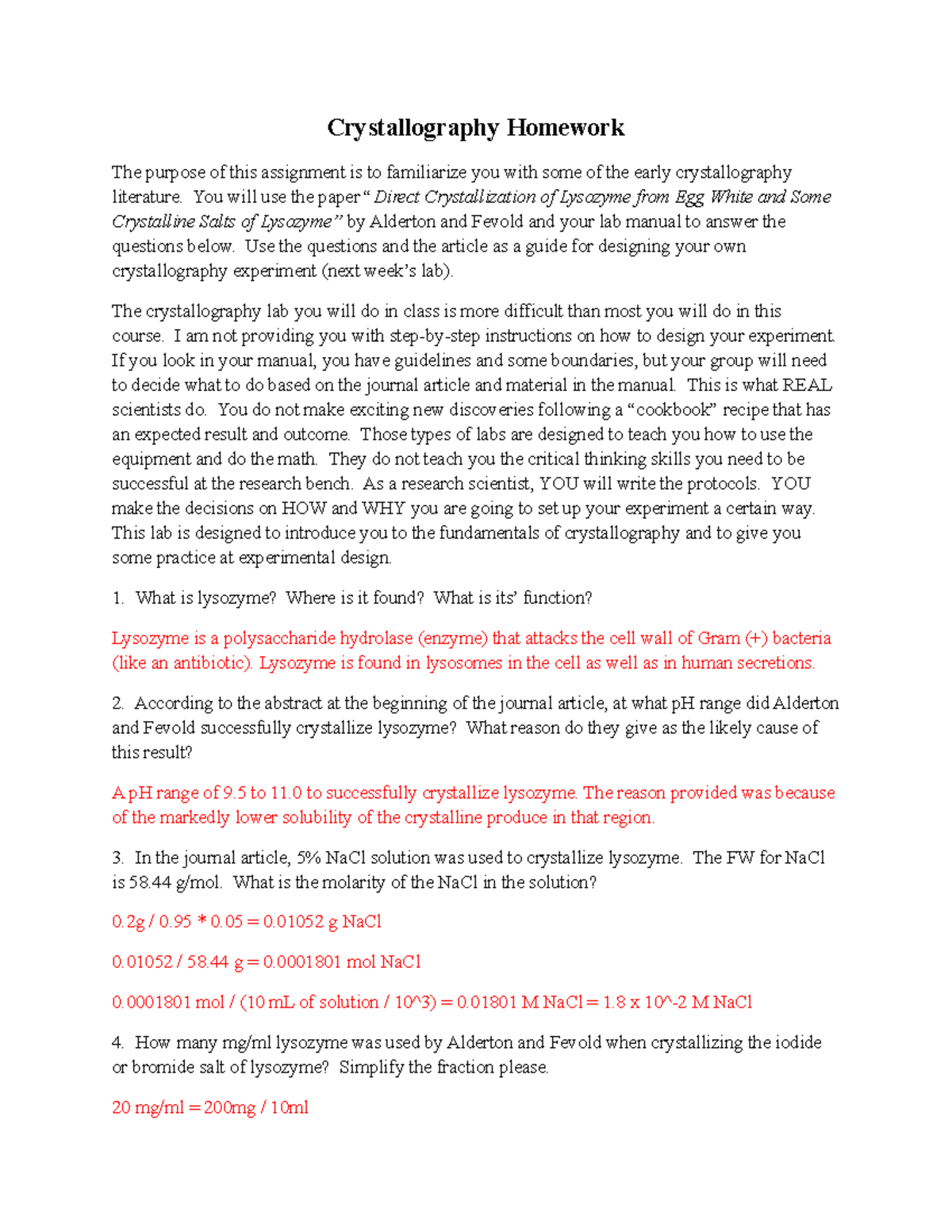 Crystallography Homework Crystallization Homework Biochemistry ...