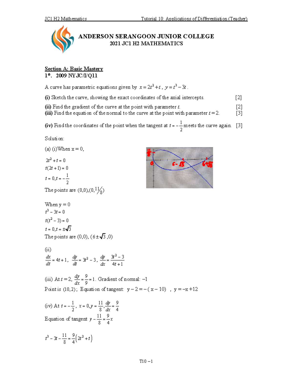 2021 T10 Applications of Differentiation Sol (Section A, C and D ...