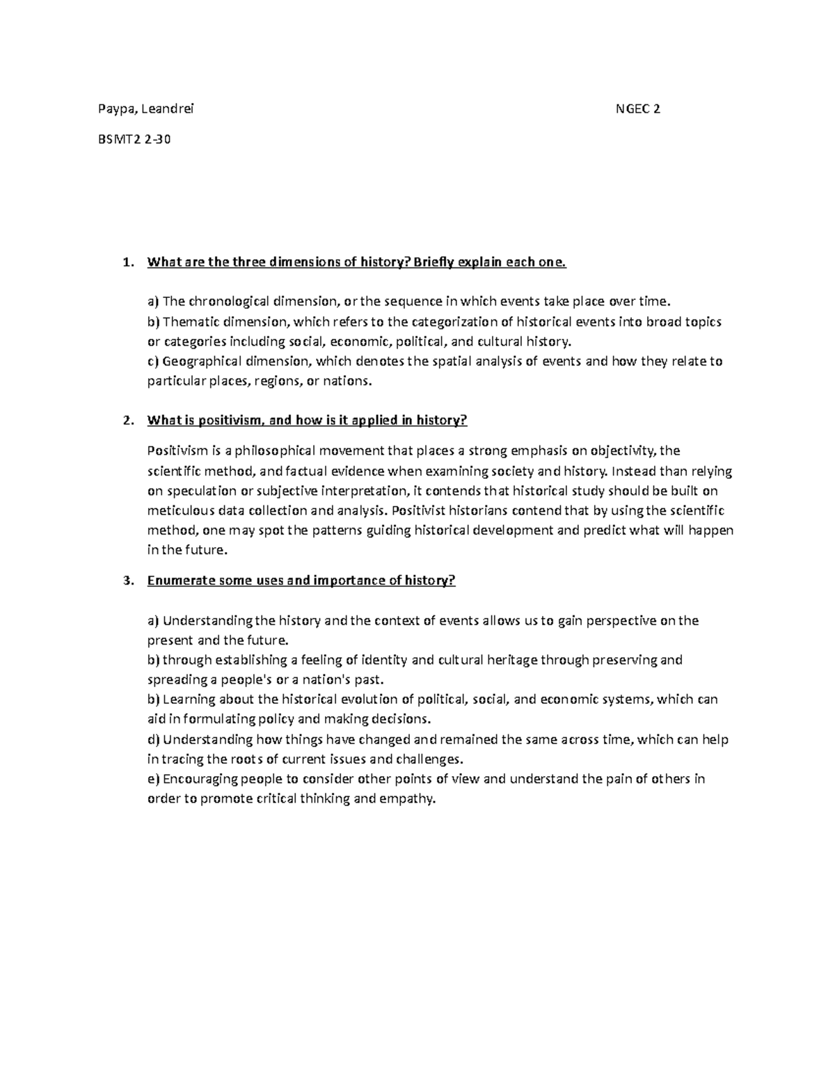 NGEC 2 mandatory assignments - Paypa, Leandrei NGEC 2 BSMT2 2- 1. What ...