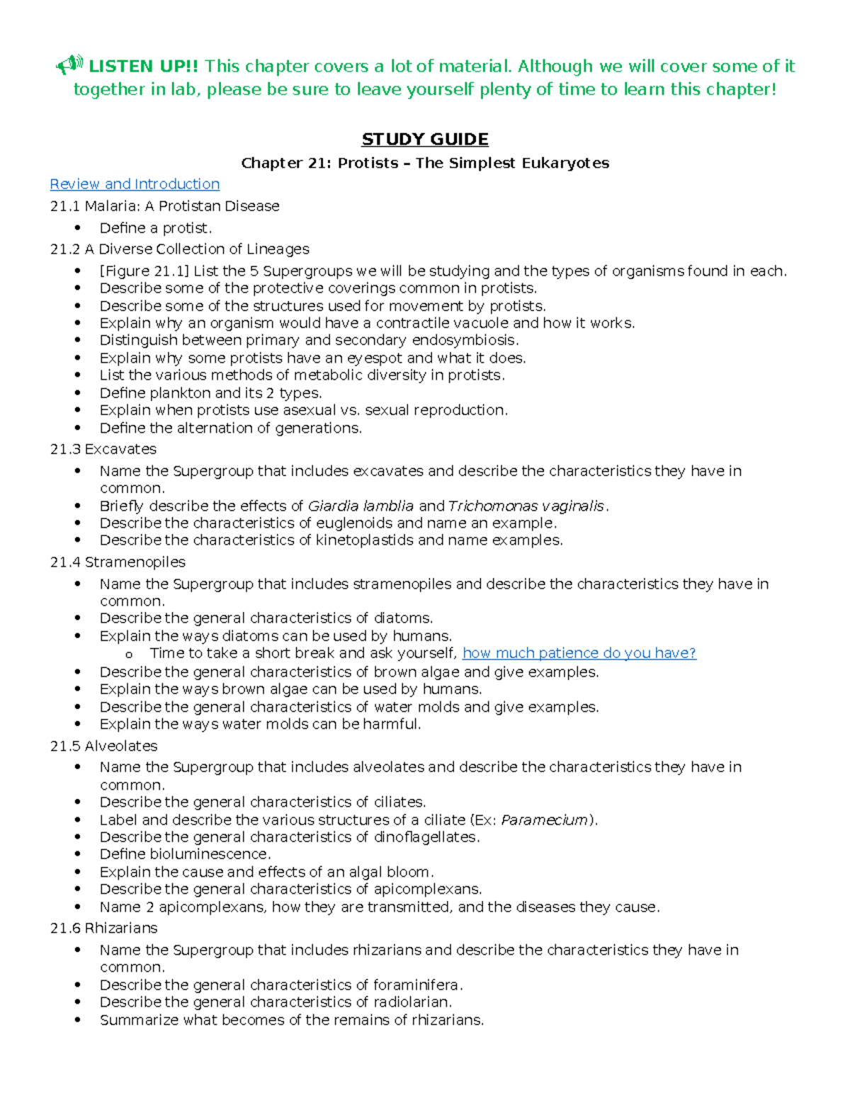 Chapter 21 Study Guide - LISTEN UP!! This chapter covers a lot of ...