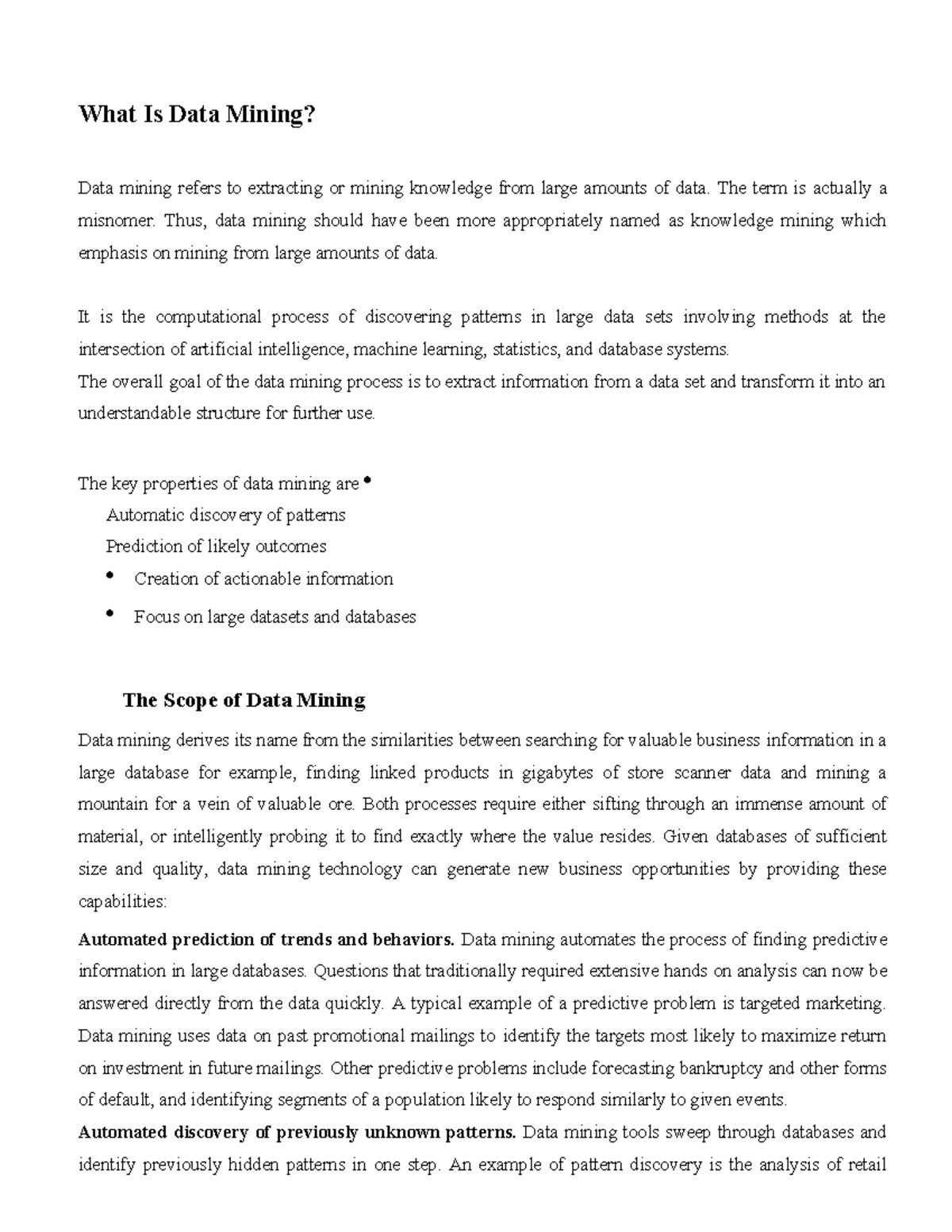 Data Mining Notes What Is Data Mining Data Mining Refers To Extracting Or Mining Knowledge