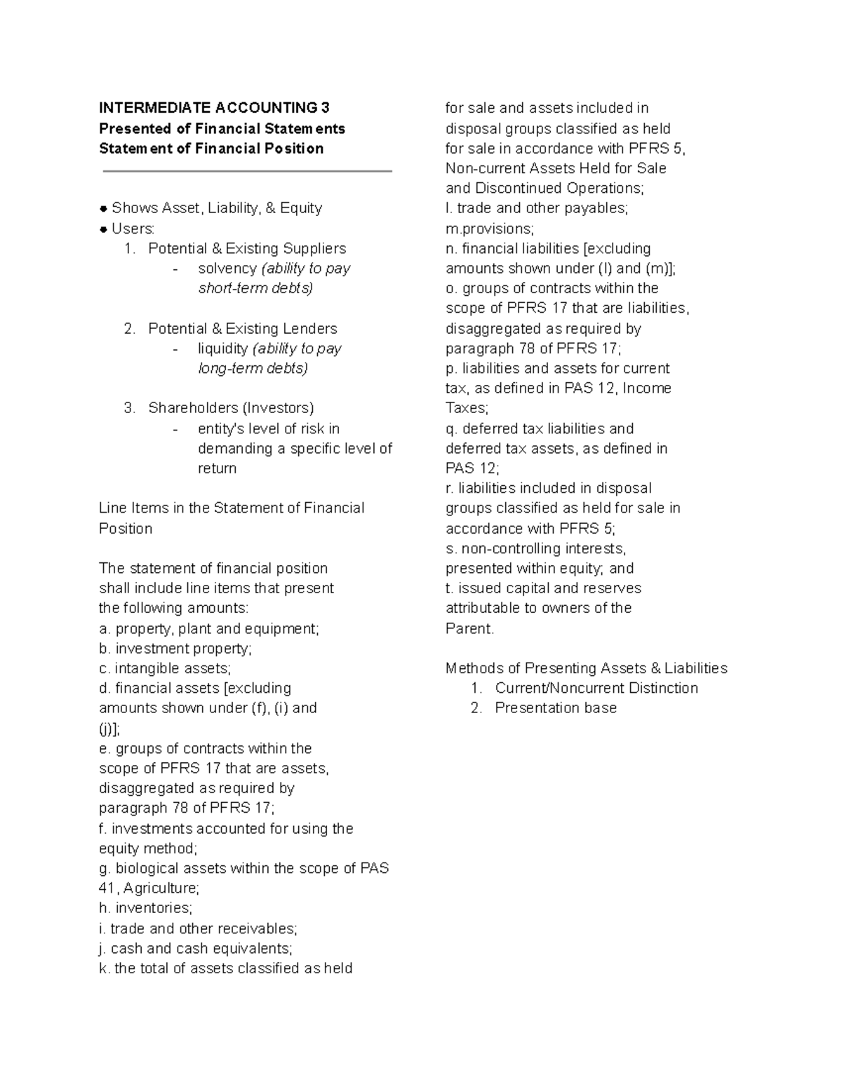 IA3-SFP - Statement of Financial Position - INTERMEDIATE ACCOUNTING 3 ...