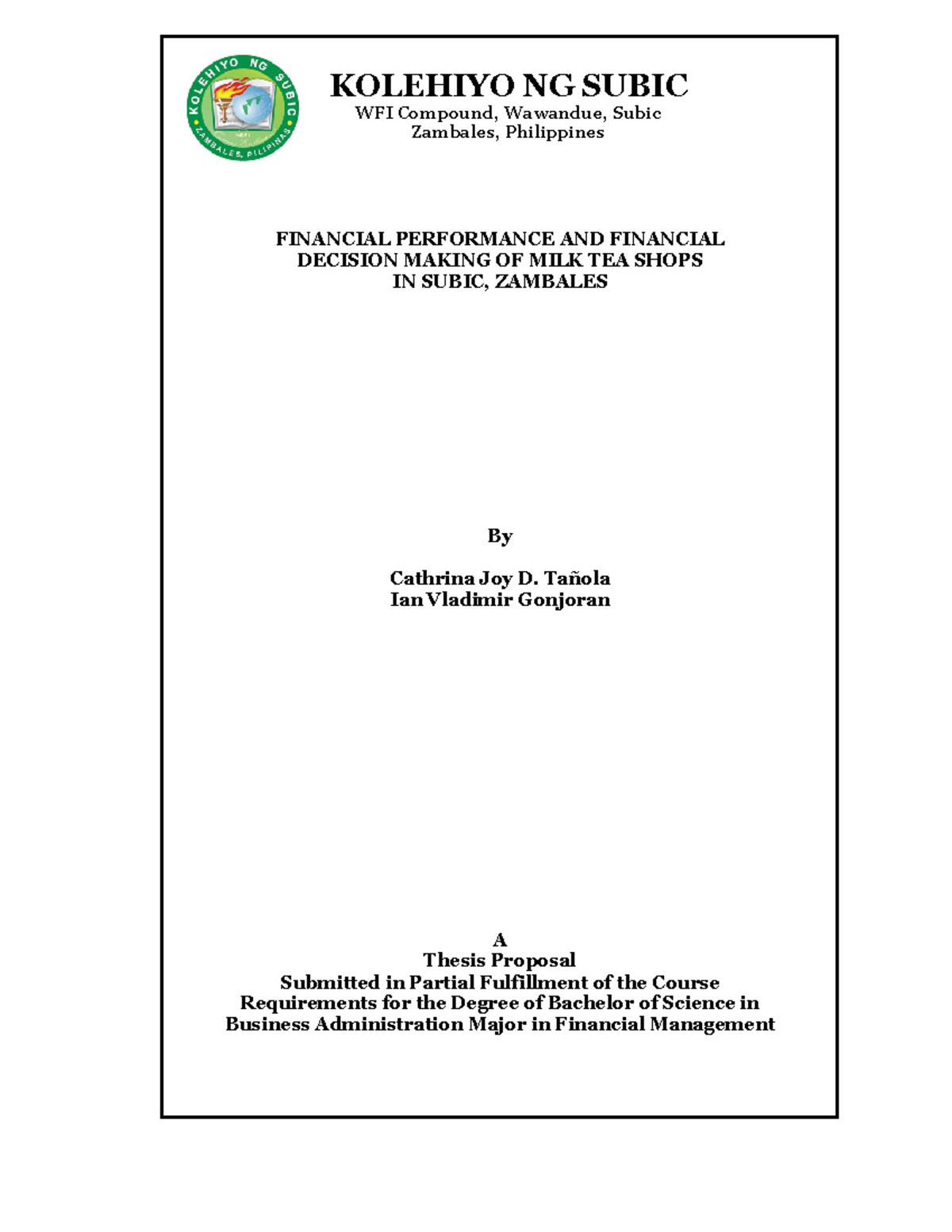 BUS- Research - WFI Compound, Wawandue, Subic Zambales, Philippines 1 ...