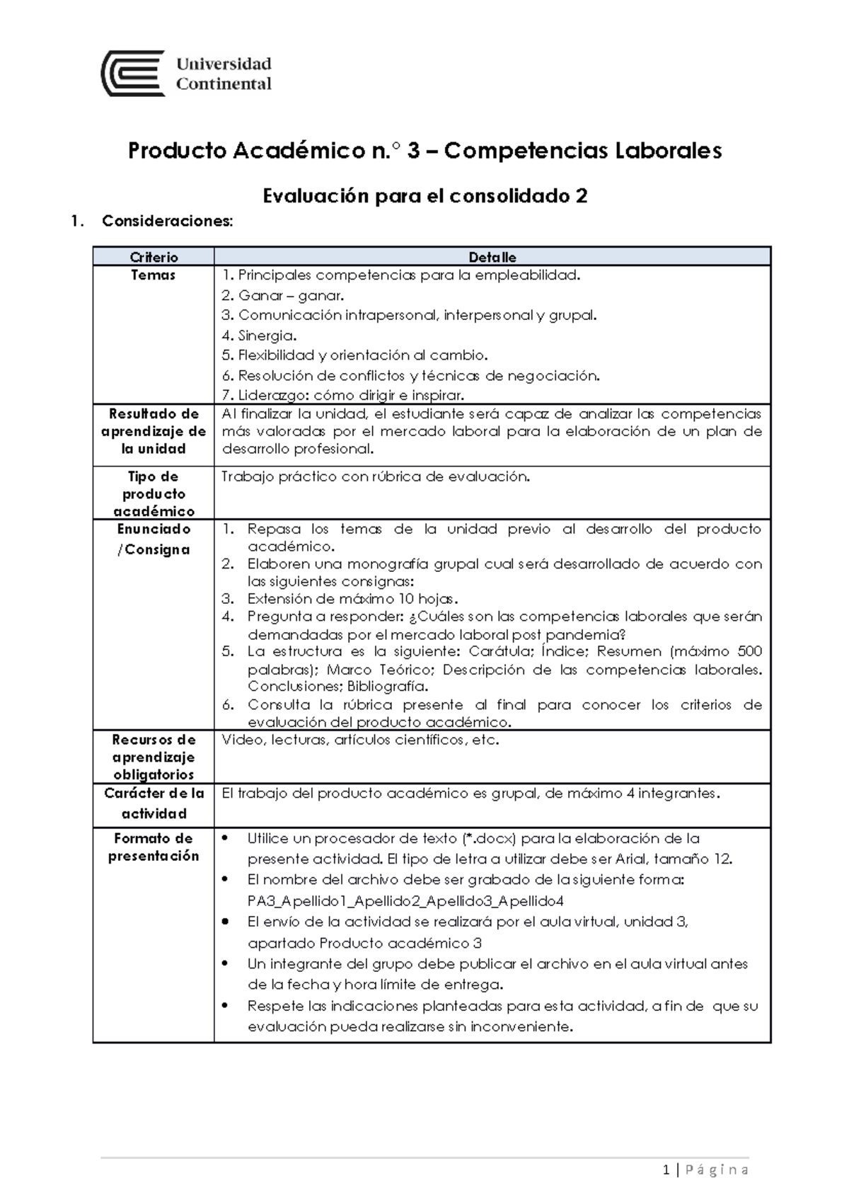 PA03 Gestión Profesional tarea traea tarea - Producto Académico n.° 3 – Competencias Laborales ...