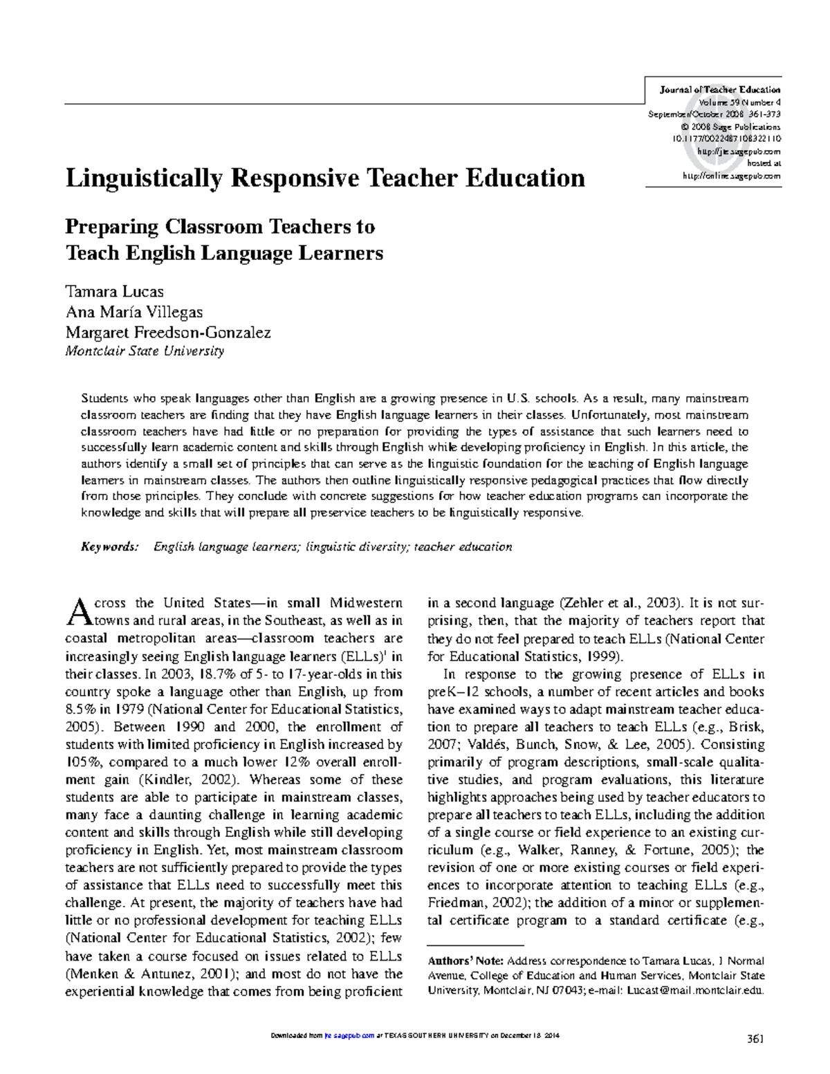 Linguistically Responsive Teacher Education - 361 Linguistically ...