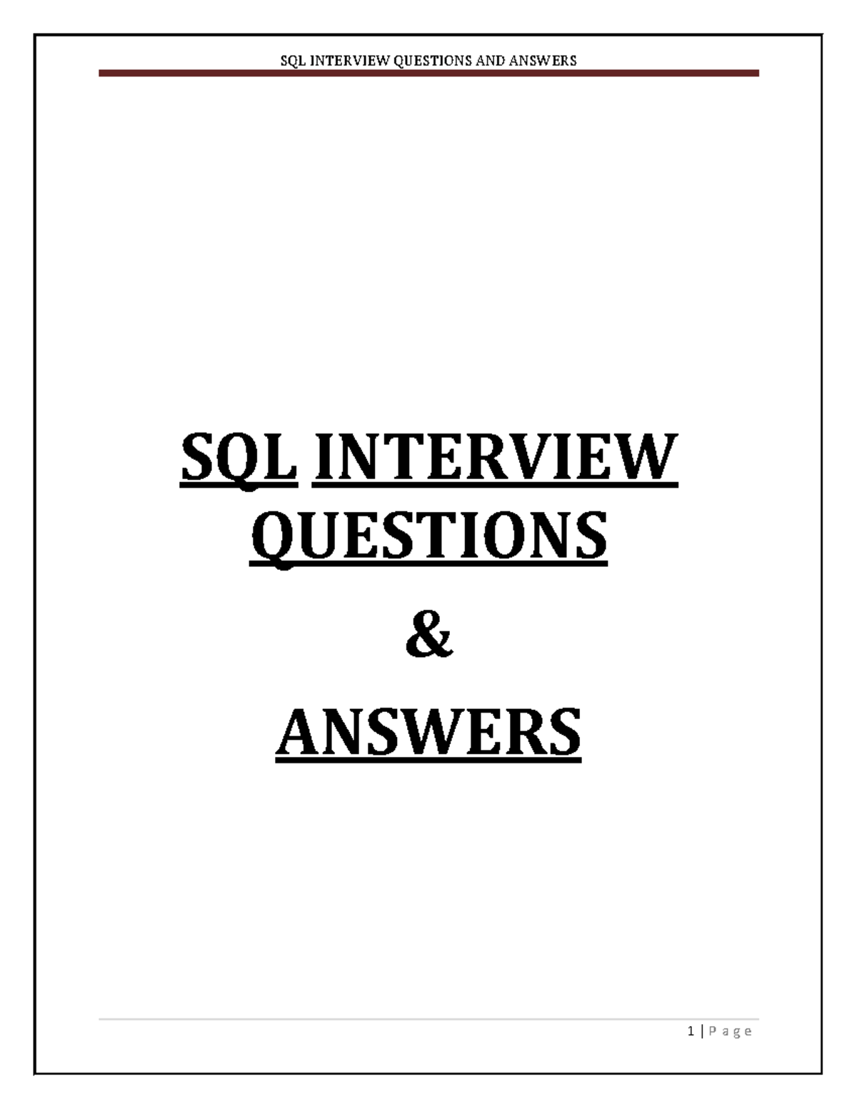 Sql Interview - SQL INTERVIEW QUESTIONS & ANSWERS MOST FREQUENTLY ASKED ...