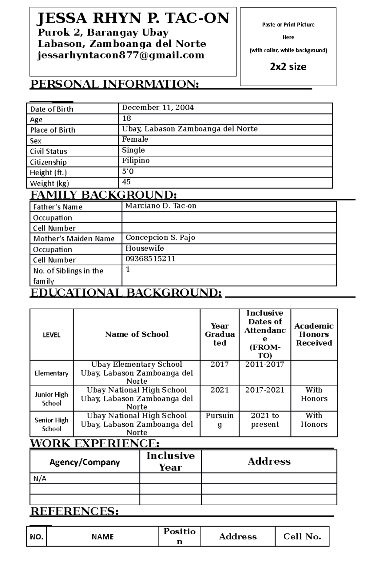 Apple MAE-resume - gfdfgfghdh - PERSONAL INFORMATION: ____ Date of ...