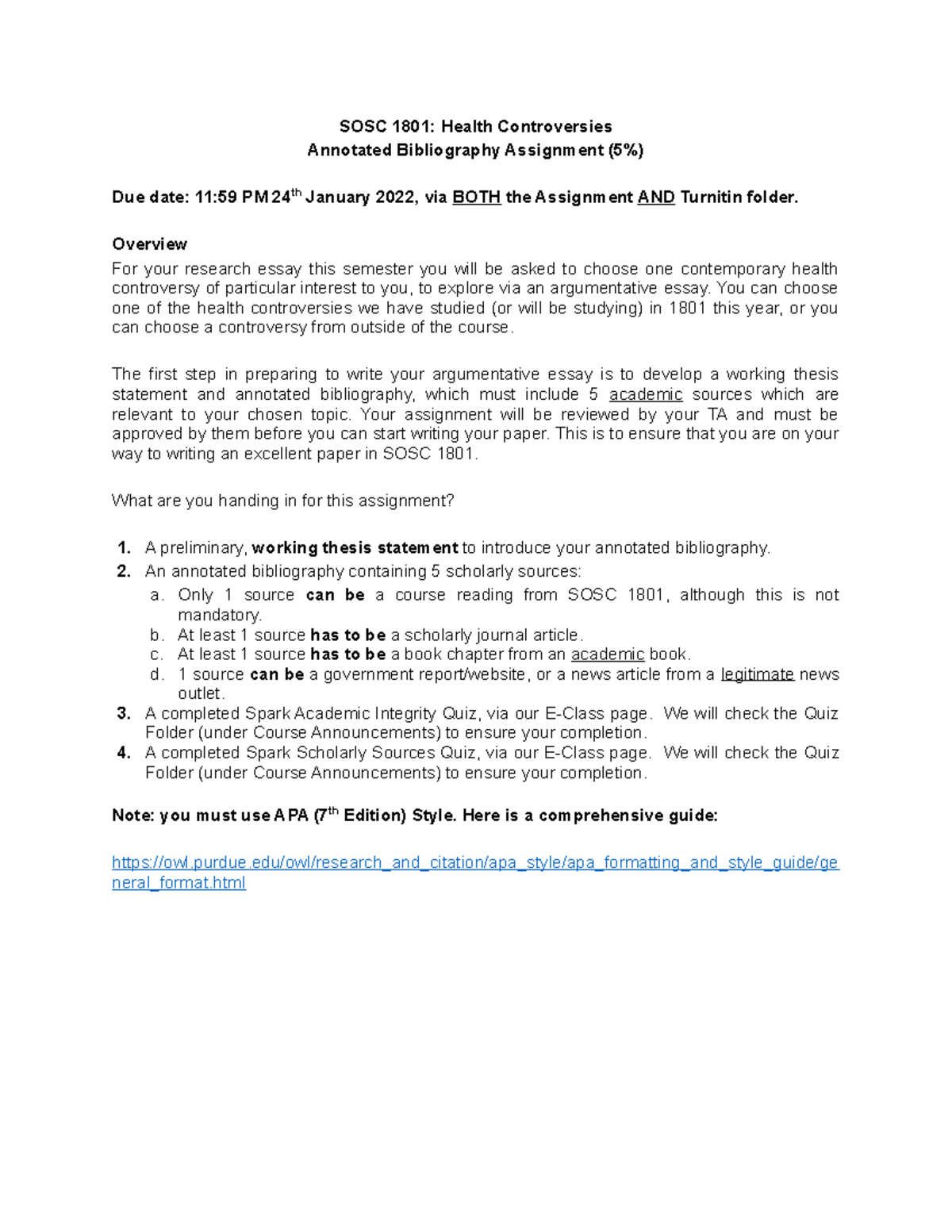 SOSC 1801 - Annotated bibliography assignment - SOSC 1801: Health Controversies Annotated - Studocu