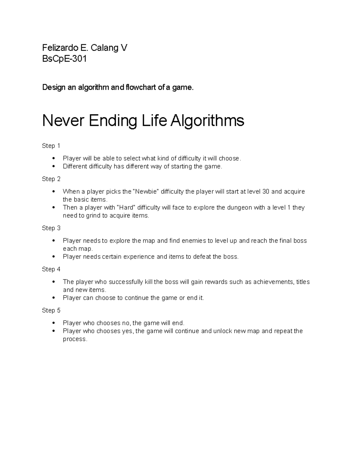 Never Ending Life - Algorithm and flowchart of a game. - Felizardo E ...
