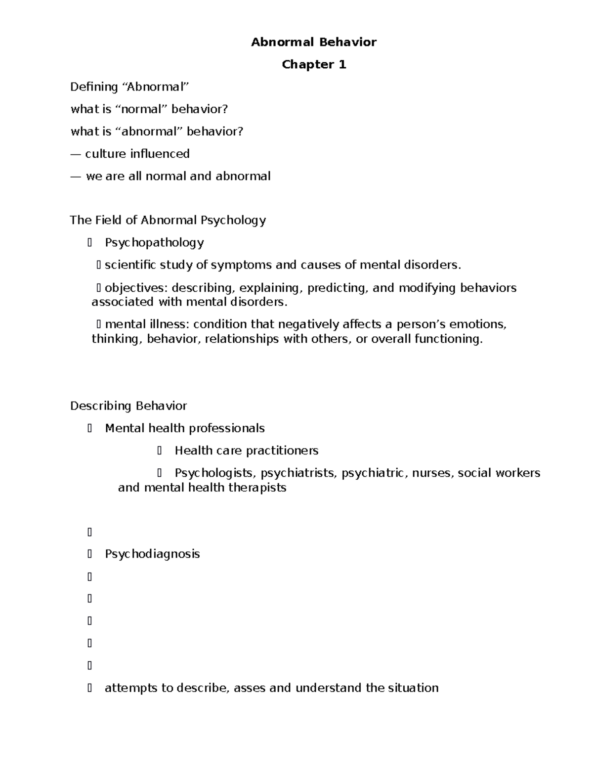 CH1 outline - Abnormal Behavior Chapter 1 Defining “Abnormal” what is ...