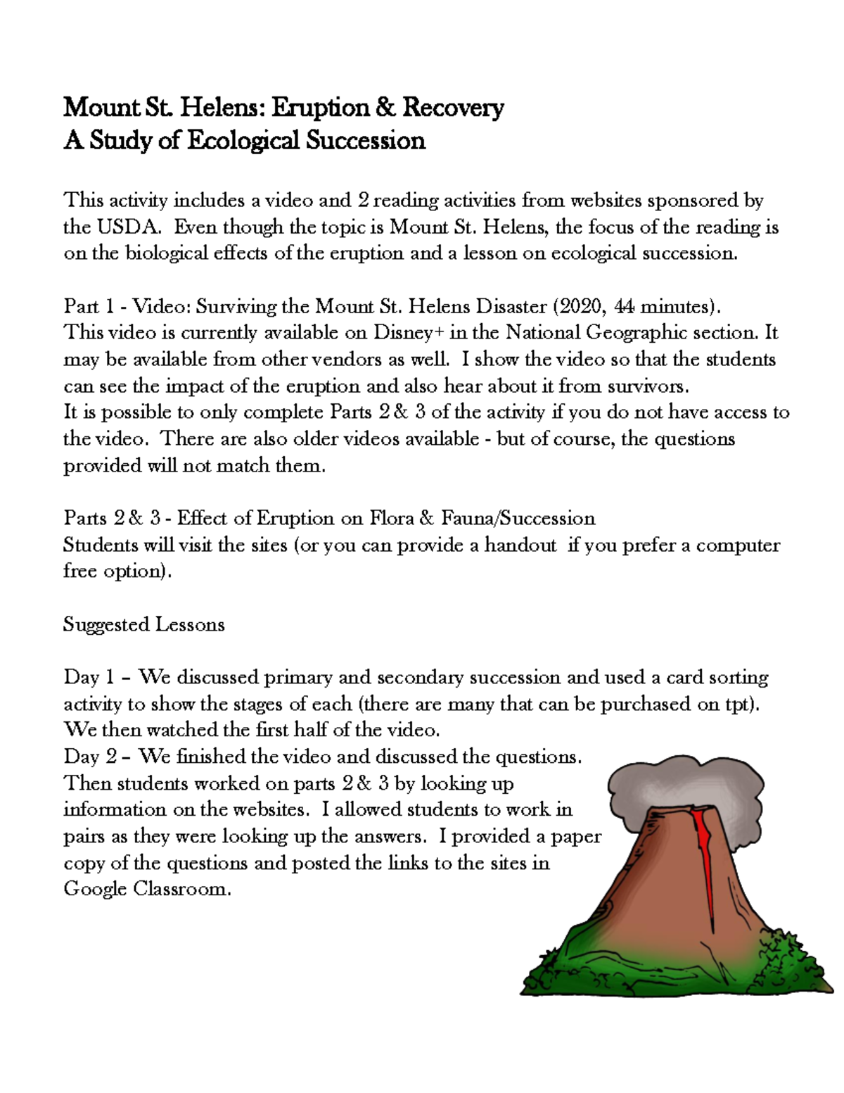 Mount St Helens Ecological Succession Printable Videoand Internet ...