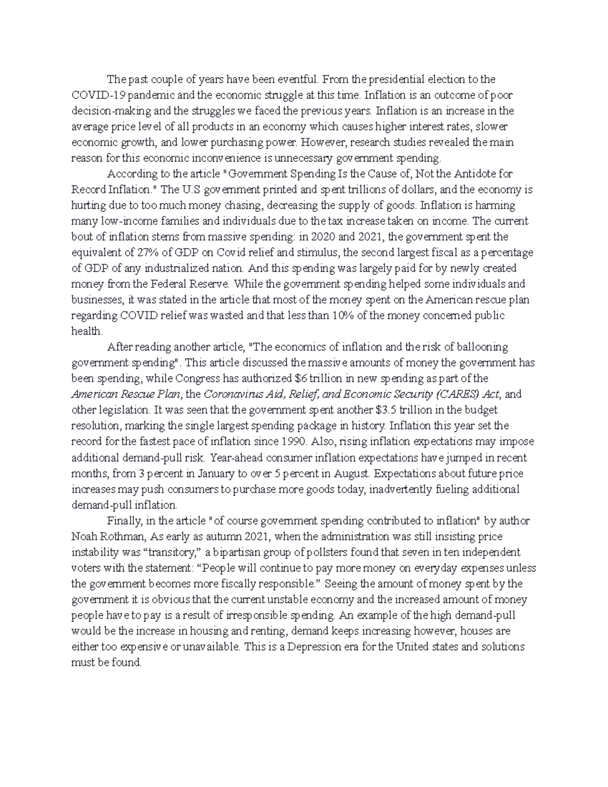 Inflation case study - The past couple of years have been eventful ...