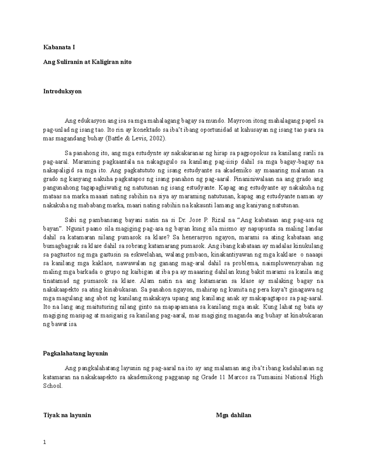 Research proposal - czcbkzs - Kabanata I Ang Suliranin at Kaligiran nito Introduksyon Ang ...