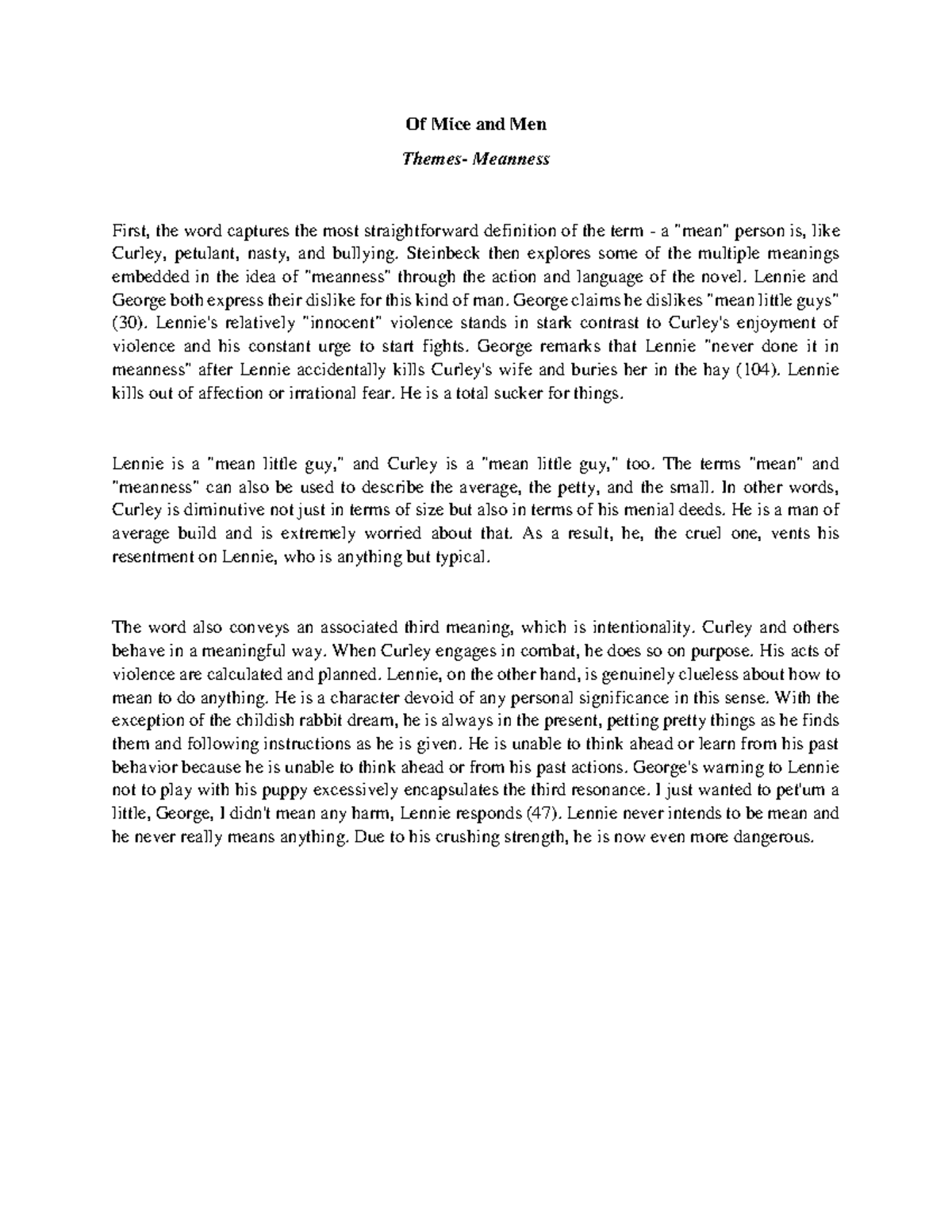 Of Mice and Men - Themes- Meanness - Of Mice and Men Themes- Meanness ...