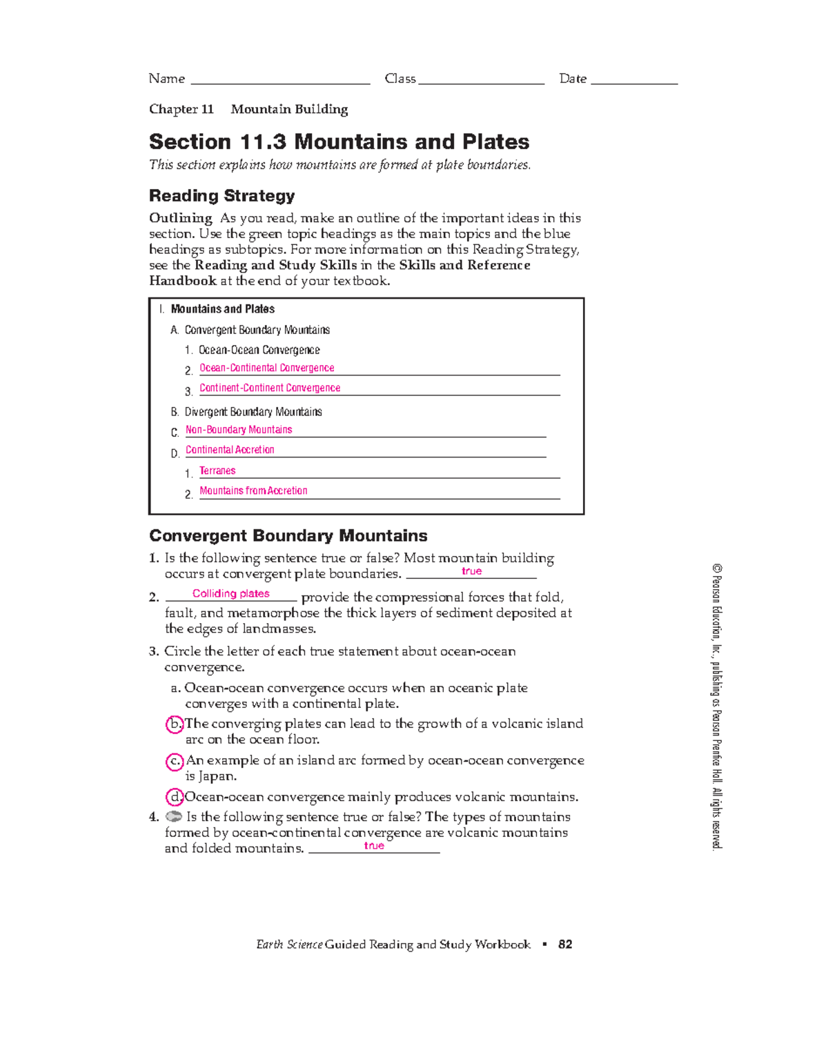 ES 11.3 Worksheet (Answers) - Section 11 Mountains and Plates This ...
