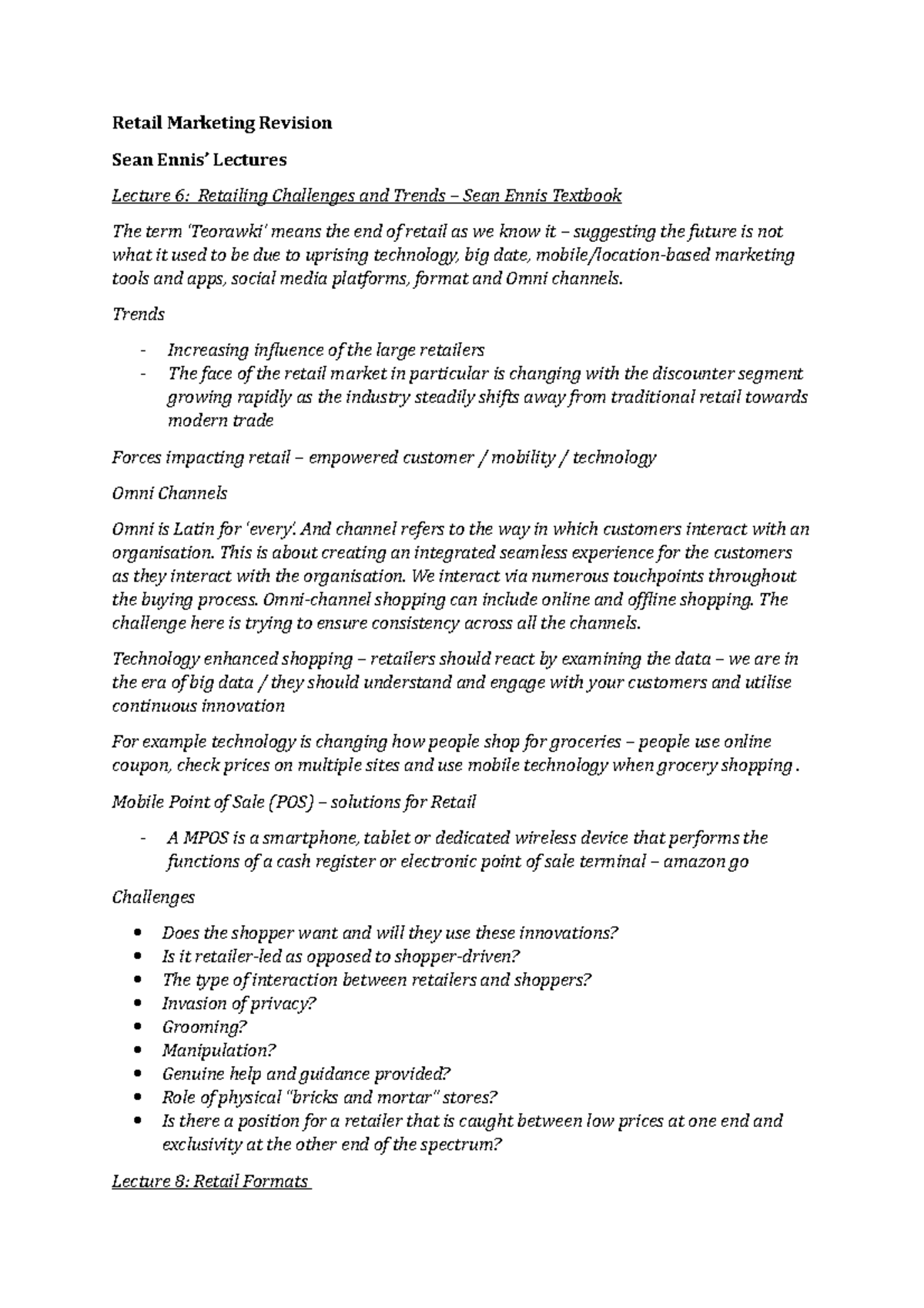 Retail Marketing Revision - Trends Increasing influence of the large ...