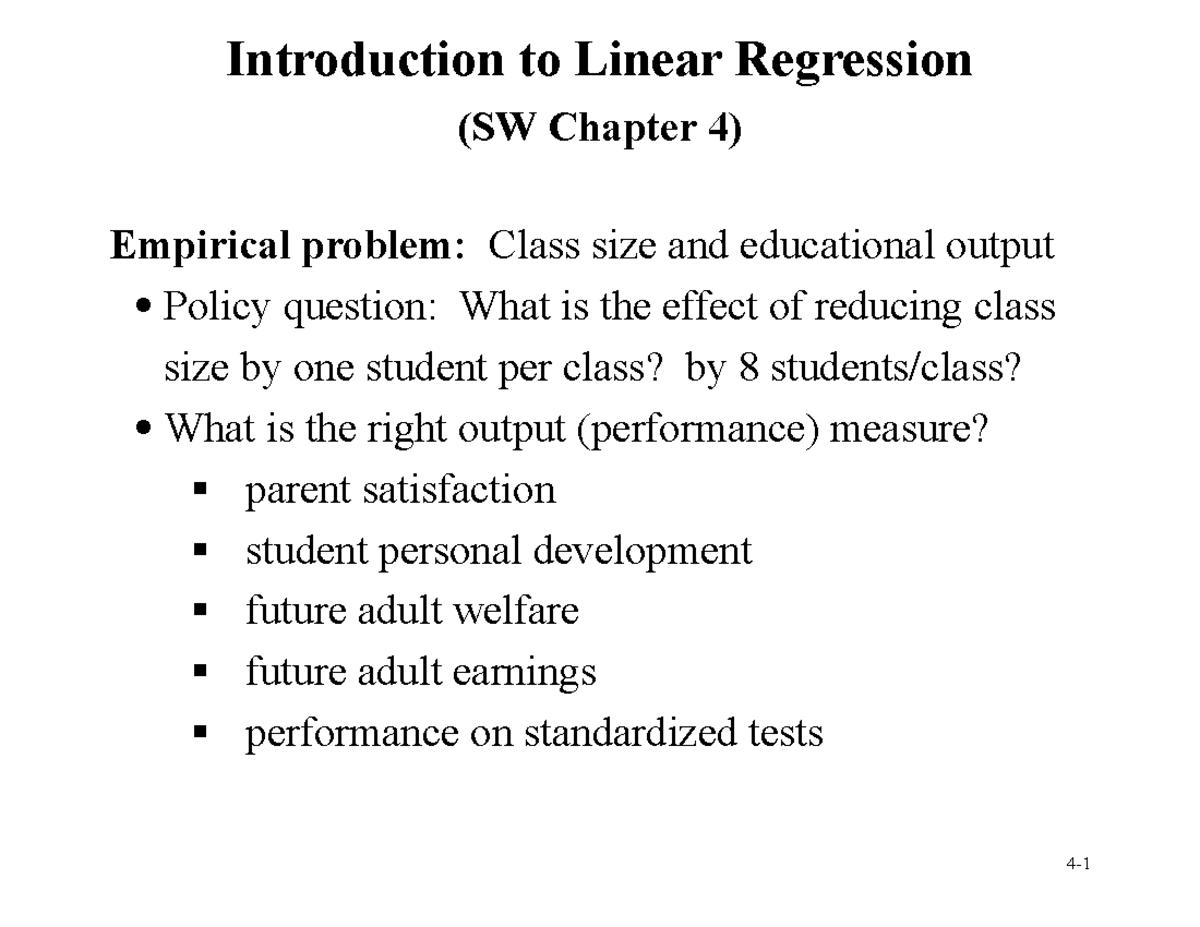 Ch 4 Slides - Introduction to Linear Regression (SW Chapter 4 ...