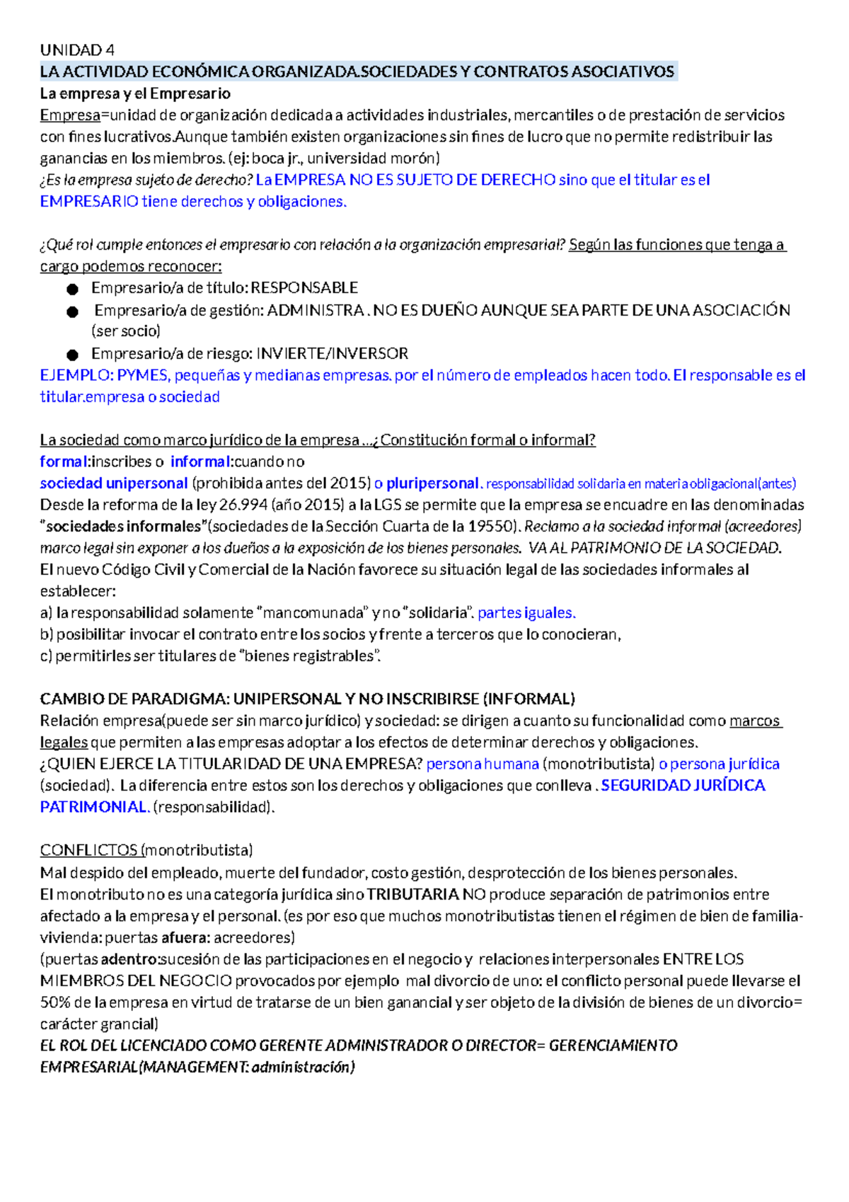Resumen 2° Parcial - ojala les sirva - UNIDAD 4 LA ACTIVIDAD ECONÓMICA ORGANIZADA Y CONTRATOS ...