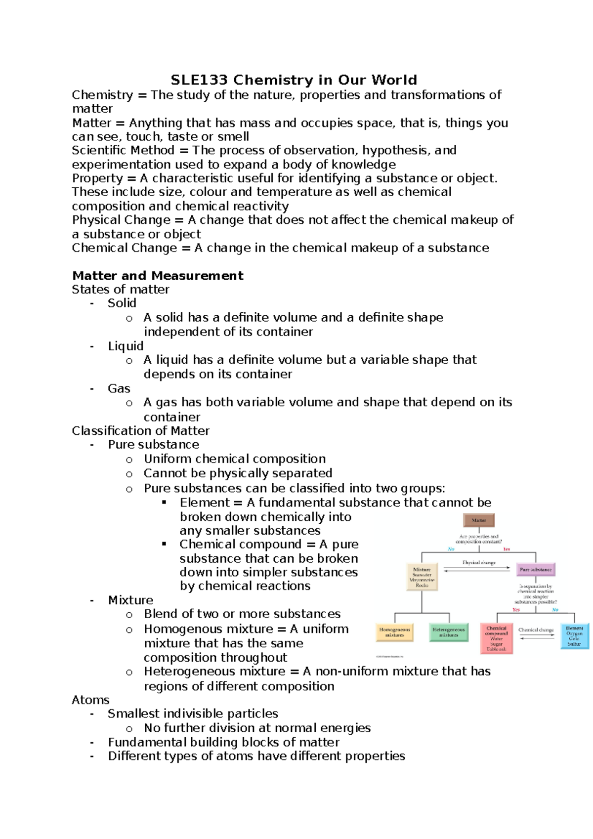 SLE133 Chemistry in Our World Personal Notes - SLE133 Chemistry in Our ...