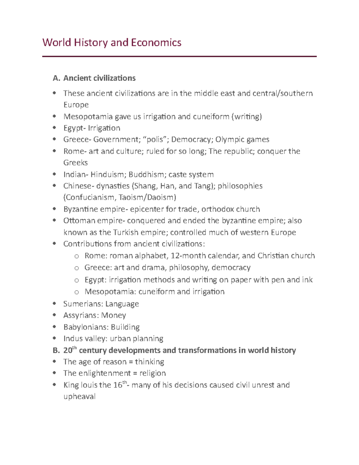 Social studies notes 3 - Test prep materials - World History and ...