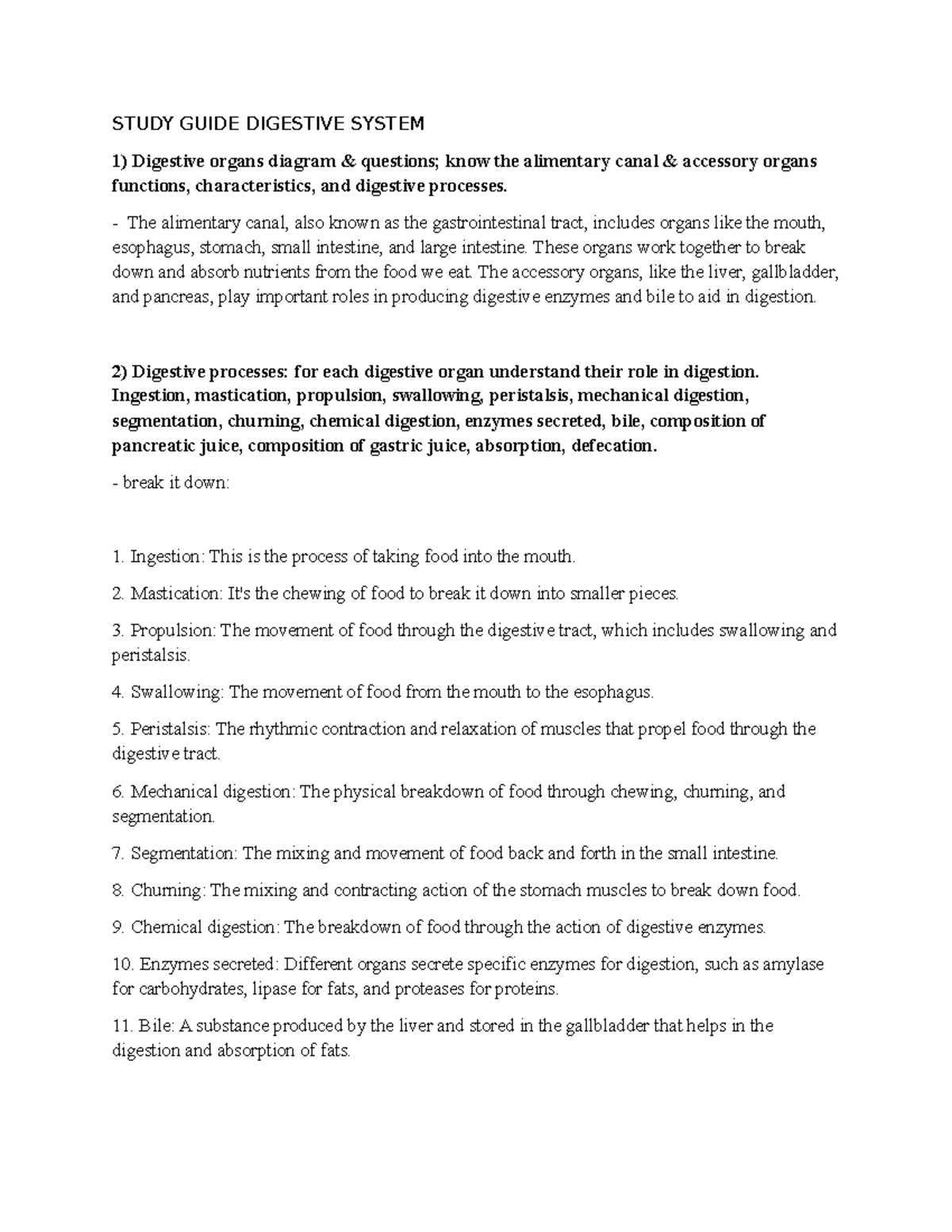 Study Guide - STUDY GUIDE DIGESTIVE SYSTEM Digestive organs diagram ...