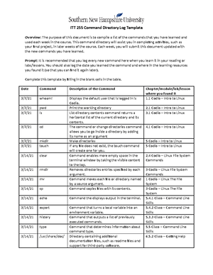 IT 255 Command Directory Log Template Mod 6 - ITT 255 Command Directory Log Template Overview ...