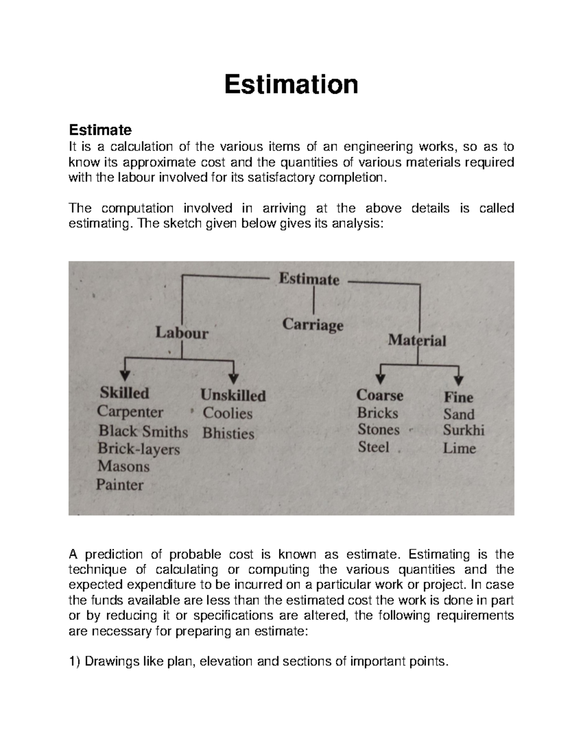 Estimation - Estimation Estimate It is a calculation of the various ...