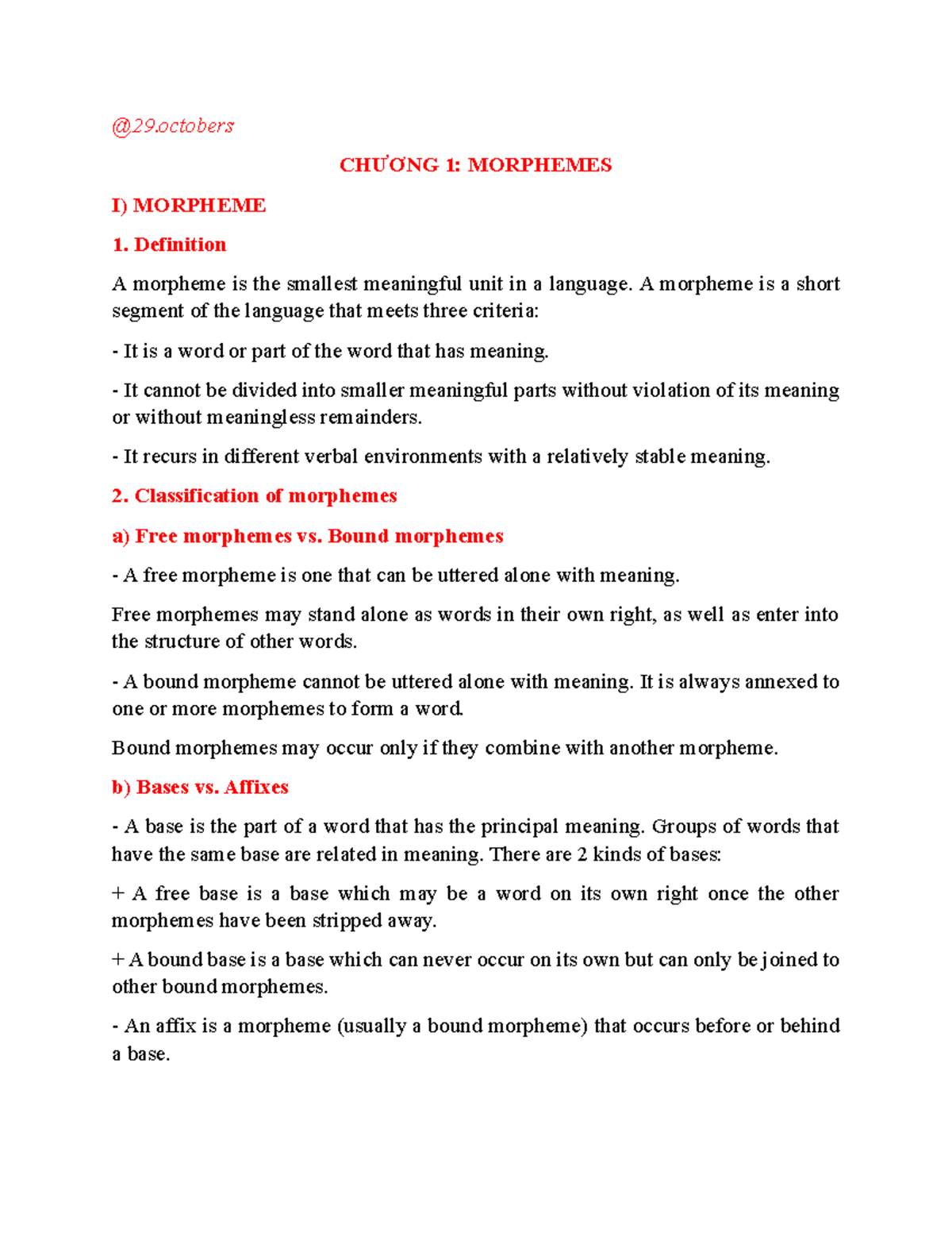 HÌNH VỊ HỌC - hình vị học - @29 CHƯƠNG 1: MORPHEMES I) MORPHEME ...