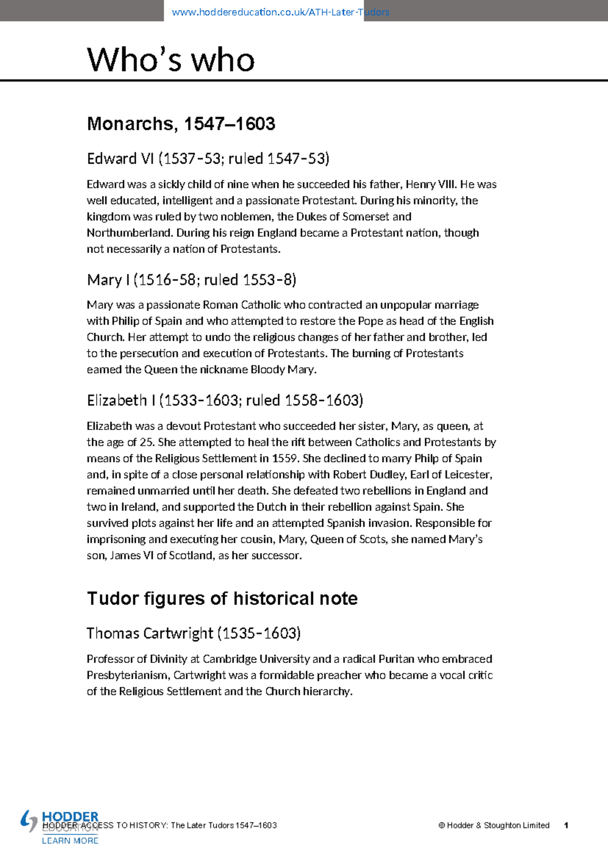 ATH Later Tudors Who-s who - Who’s who Monarchs, 1547– Edward VI (1537 ...